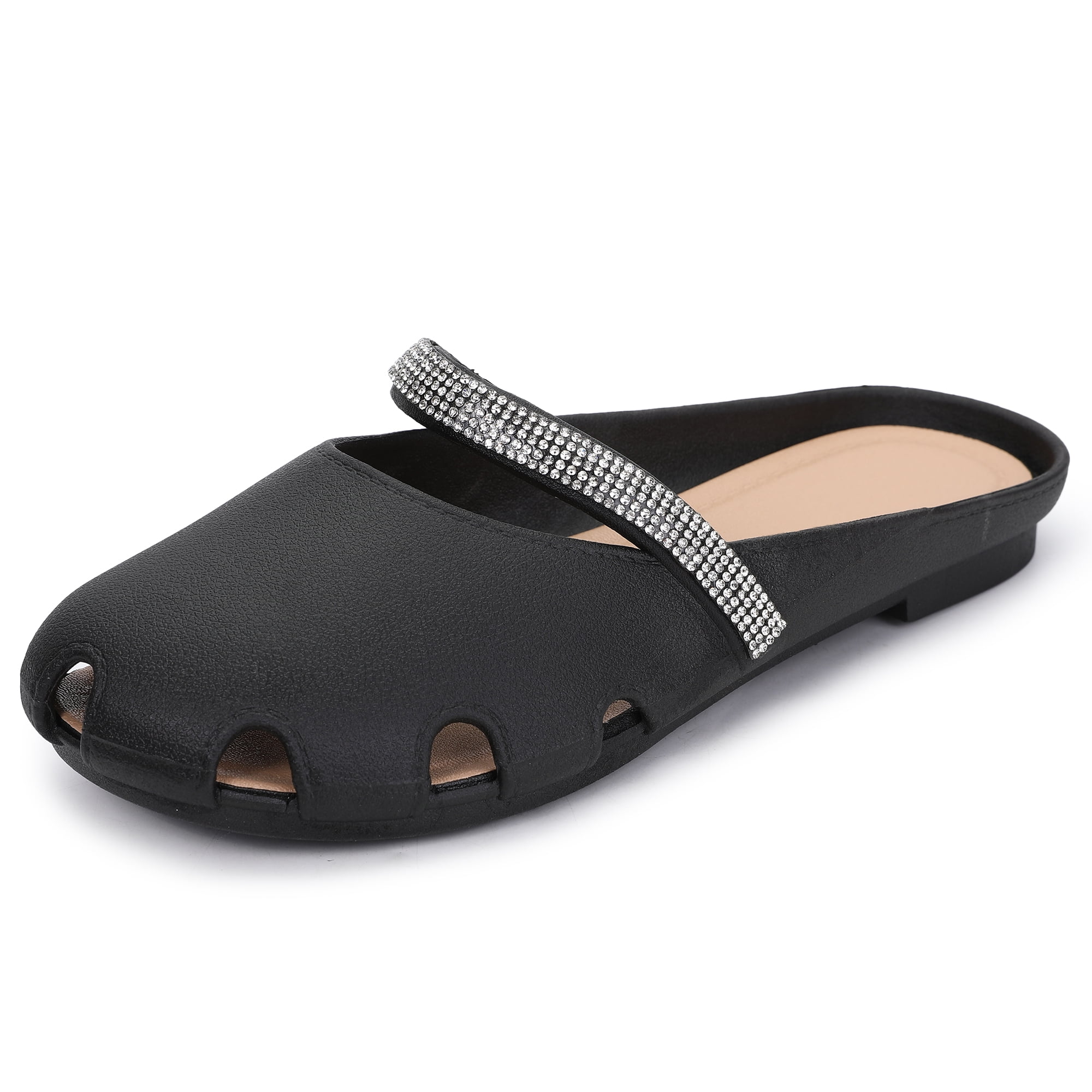 NHU Womens Round Toe Backless Flats Slip on Loafers Mule Slide Shoes ...