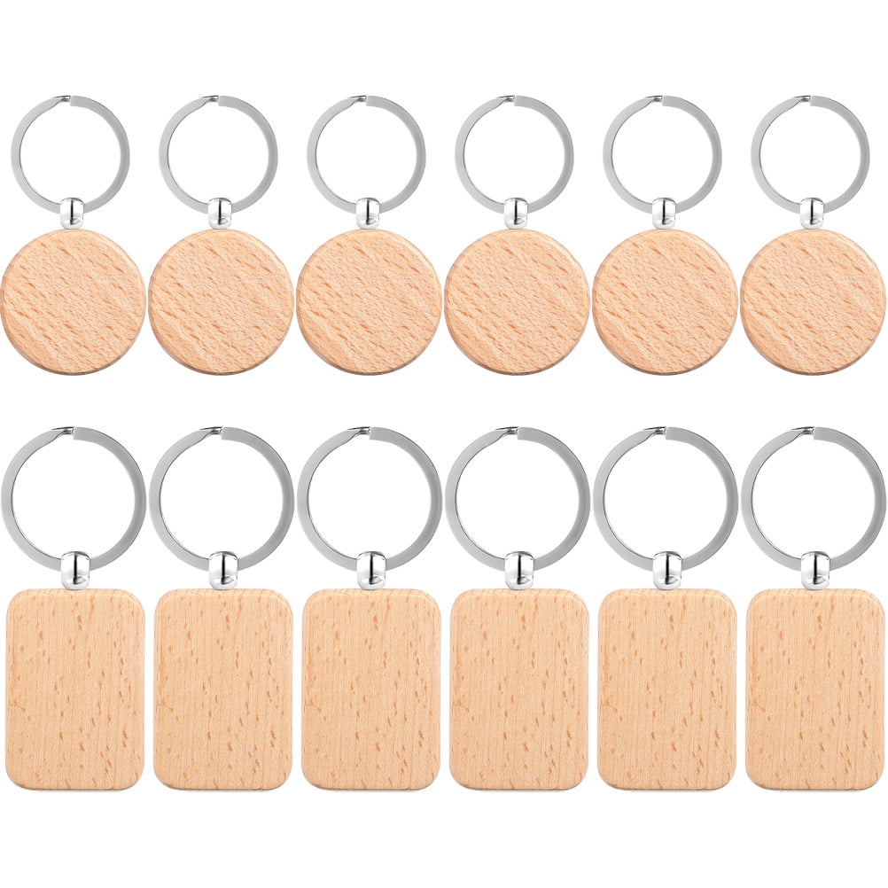 NIAIZEK 12Pcs Beige Engravable Wooden Keychains with Metal Rings for ...