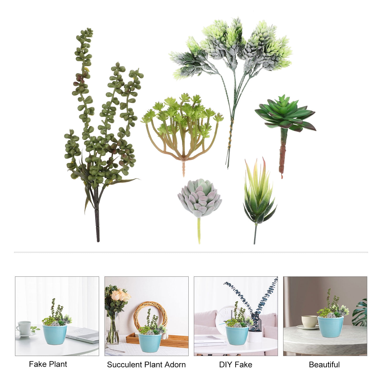 NIAIZEK 6Pcs Tiny Fake Plants PVC Green for Home Decor and Plant Lovers ...