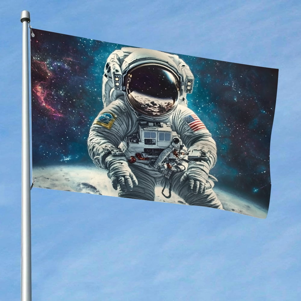 NIANHE Astronaut Spacewalk Galaxy Flag - Large Polyester Space Theme ...