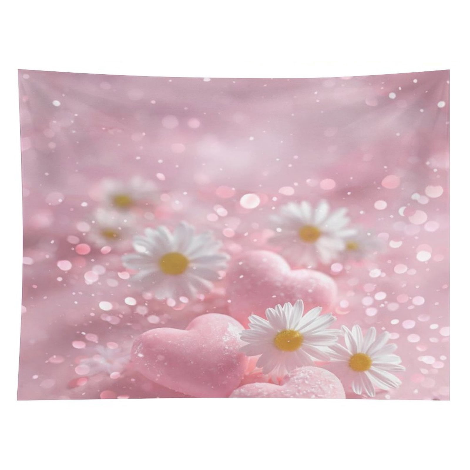 NIANHE Pink Hearts And Daisies Tapestry, Polyester Print Wall Hanging ...