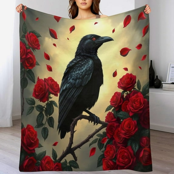 NIANHE Red Rose Crow blanket, printed design, winter sofa dormitory ...