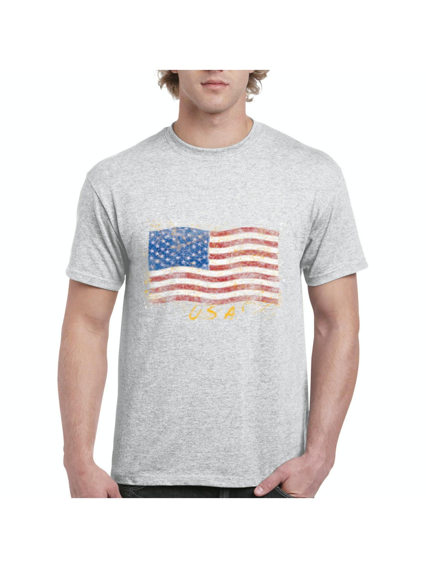 NIB - Men's T-Shirt Short Sleeve - American Flag USA in Gold - Walmart.com