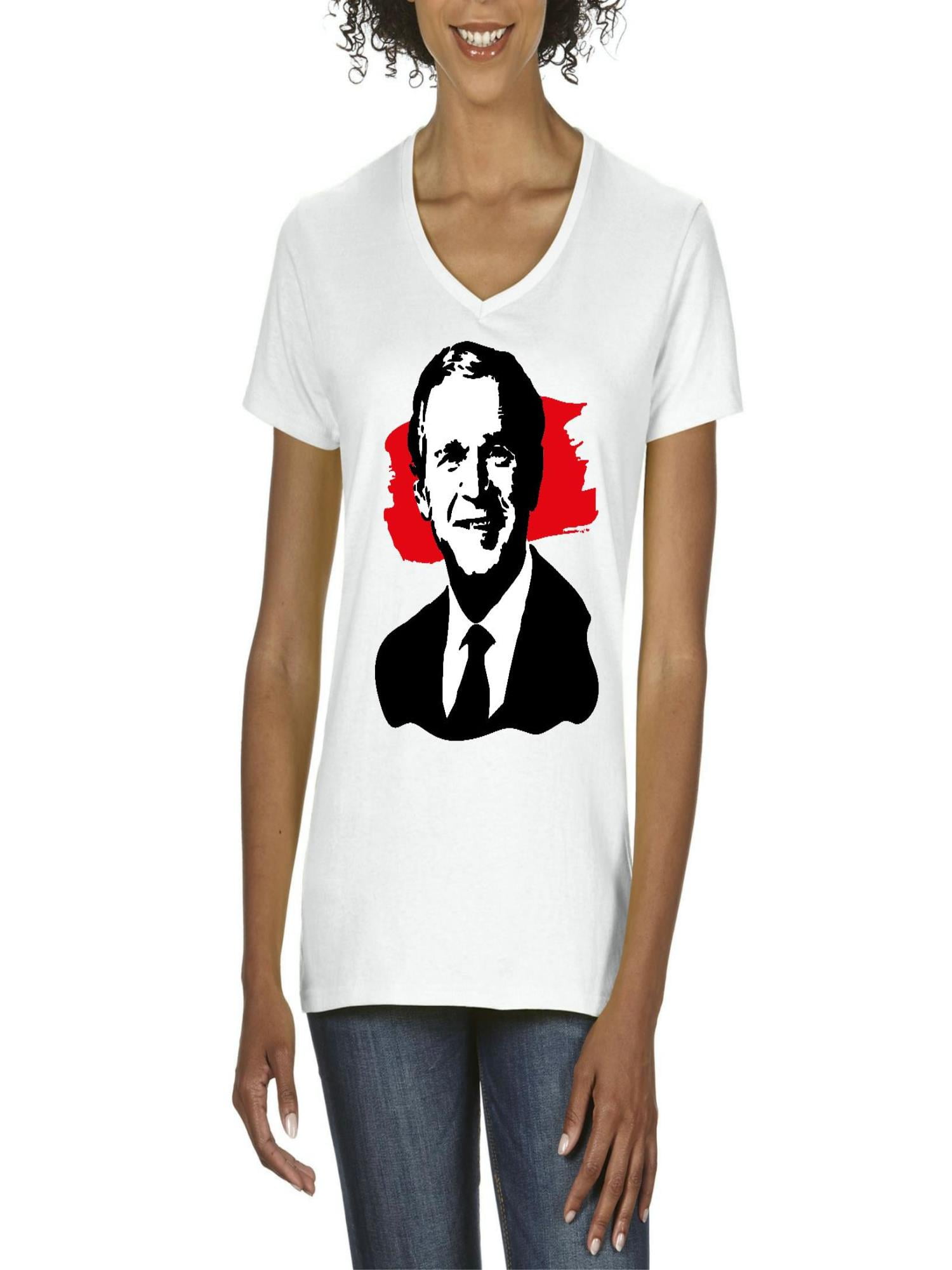 NIB - Women's T-Shirt V-Neck Short Sleeve - President George W Bush - Walmart.com