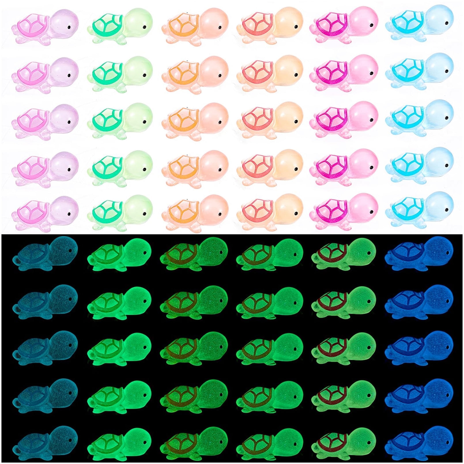 NIBERDA 210 Pcs Luminous Mini Turtles Figurines Glow in The Dark Tiny ...