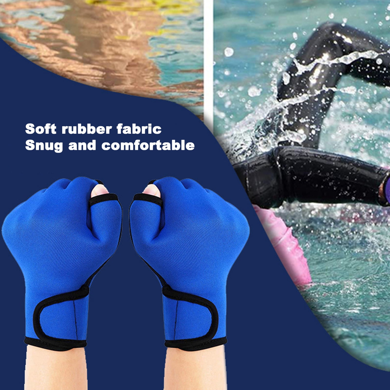 NIBOLOG 1 Pair Swimming Gloves Water Resistance Adjustable Wrist Strap ...