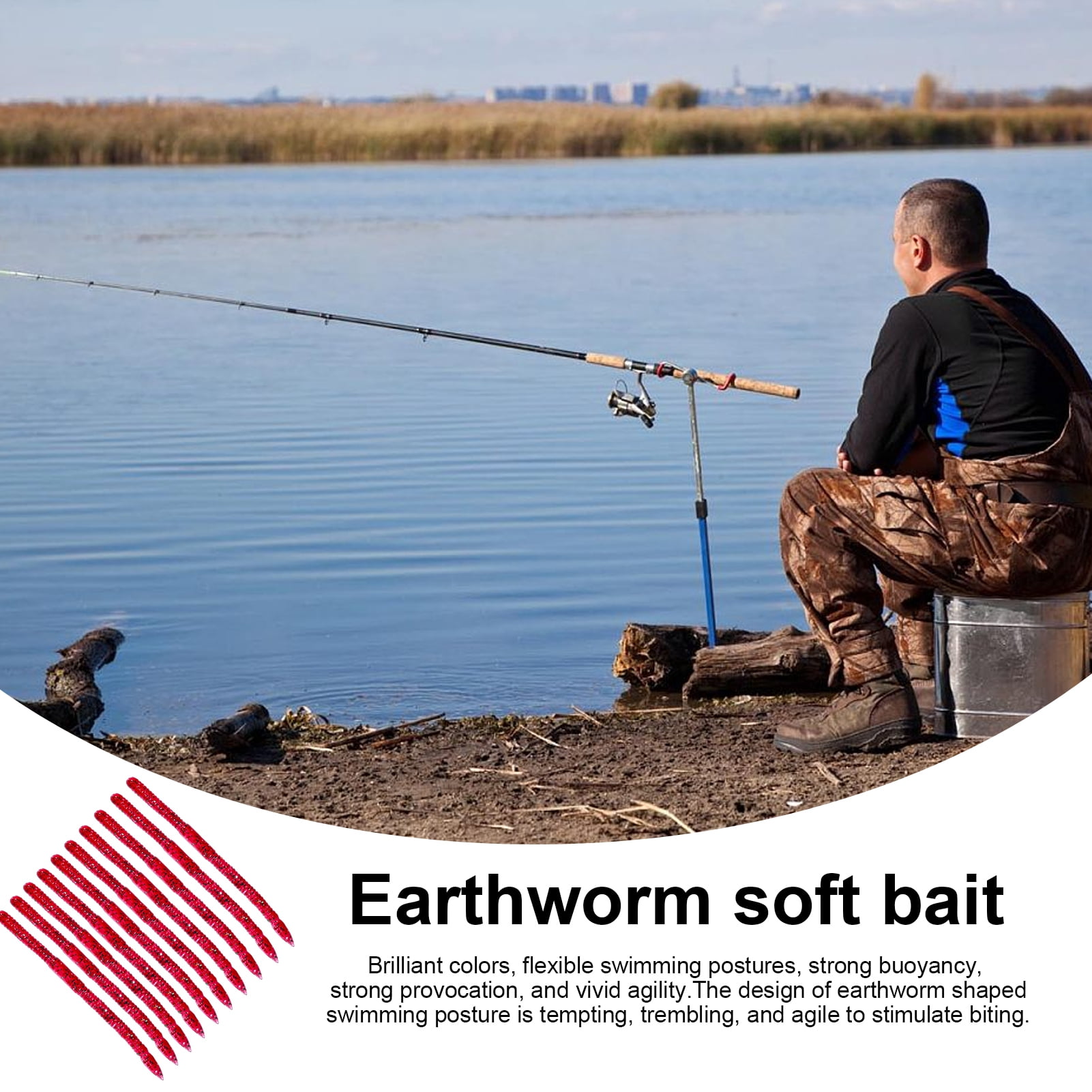 NIBOLOG 10Pcs 10.5CM Earthworm Soft Bait Realistic Stretch Flexible ...