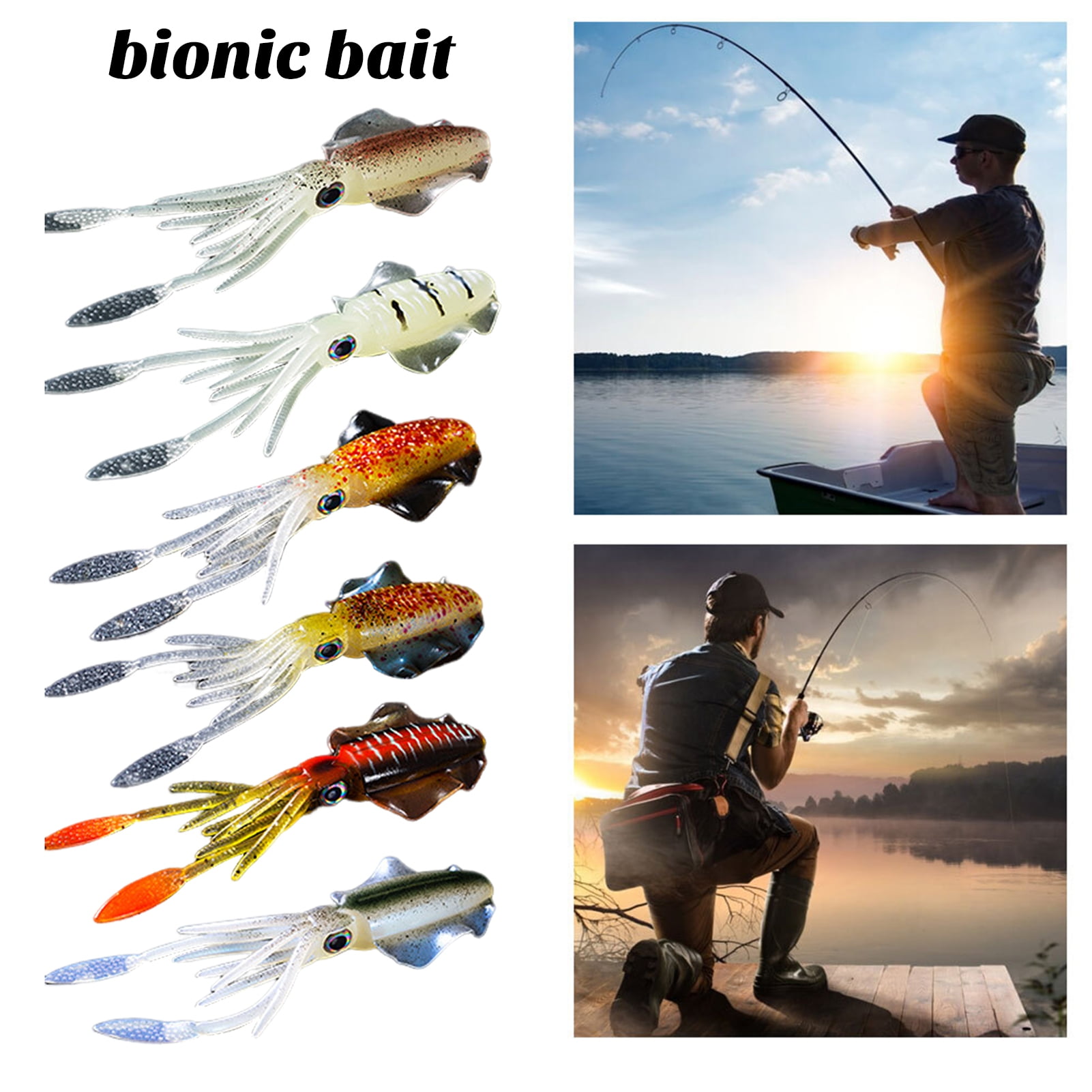 NIBOLOG 15CM/20G Fishing Soft Squid Lure Glow-in-the-Dark Colorful 3D ...