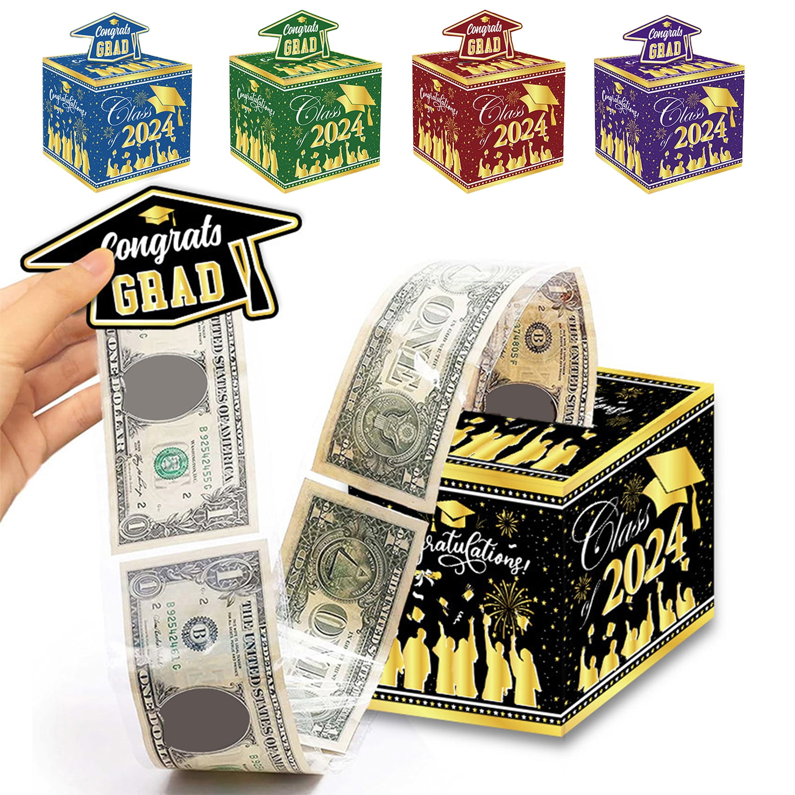 NIBOLOG 2024 Graduation Money Gift Box with Clear Bag Pull-out Money ...