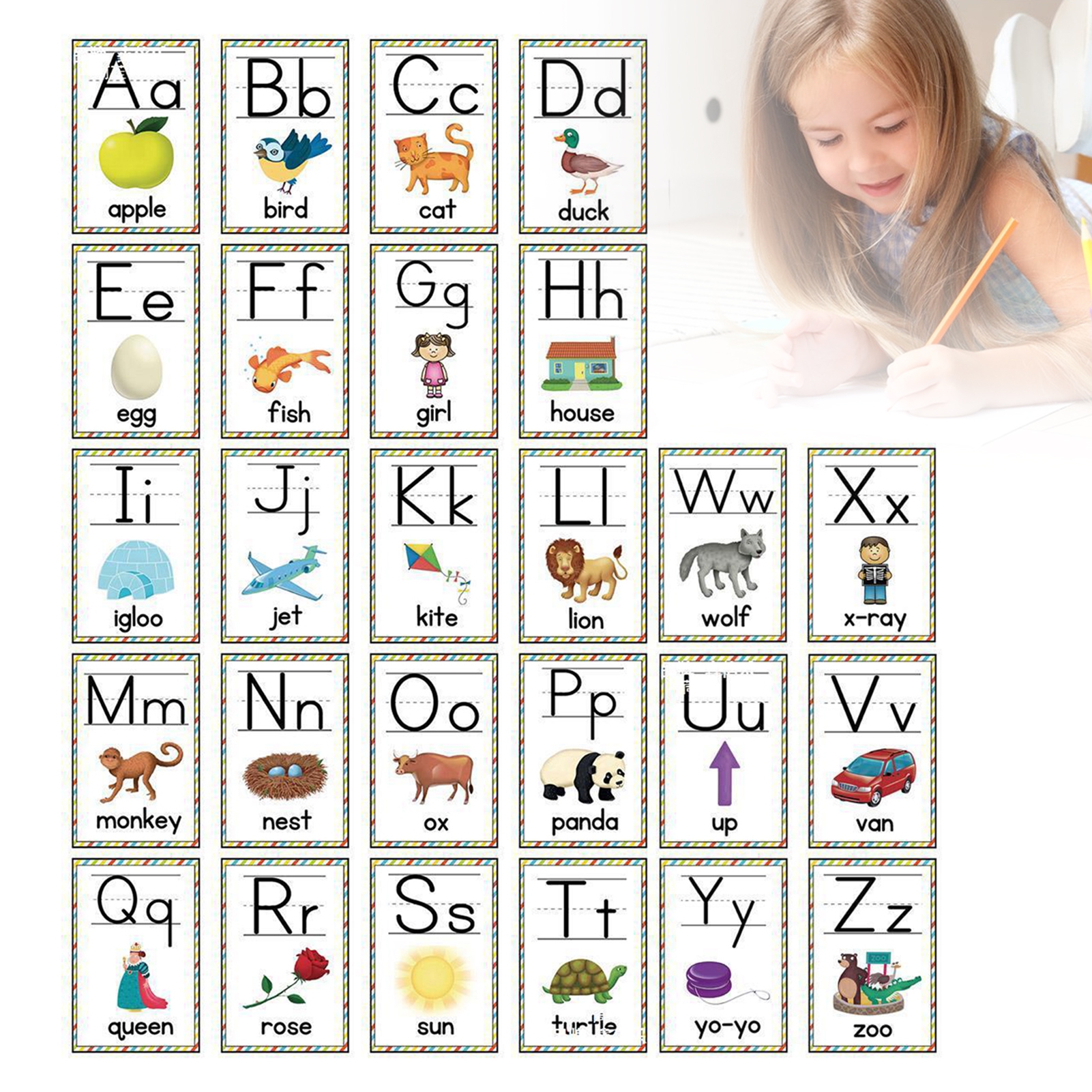 NIBOLOG 26 Letters Flash Cards ABC Alphabet Words Preschool Learning ...