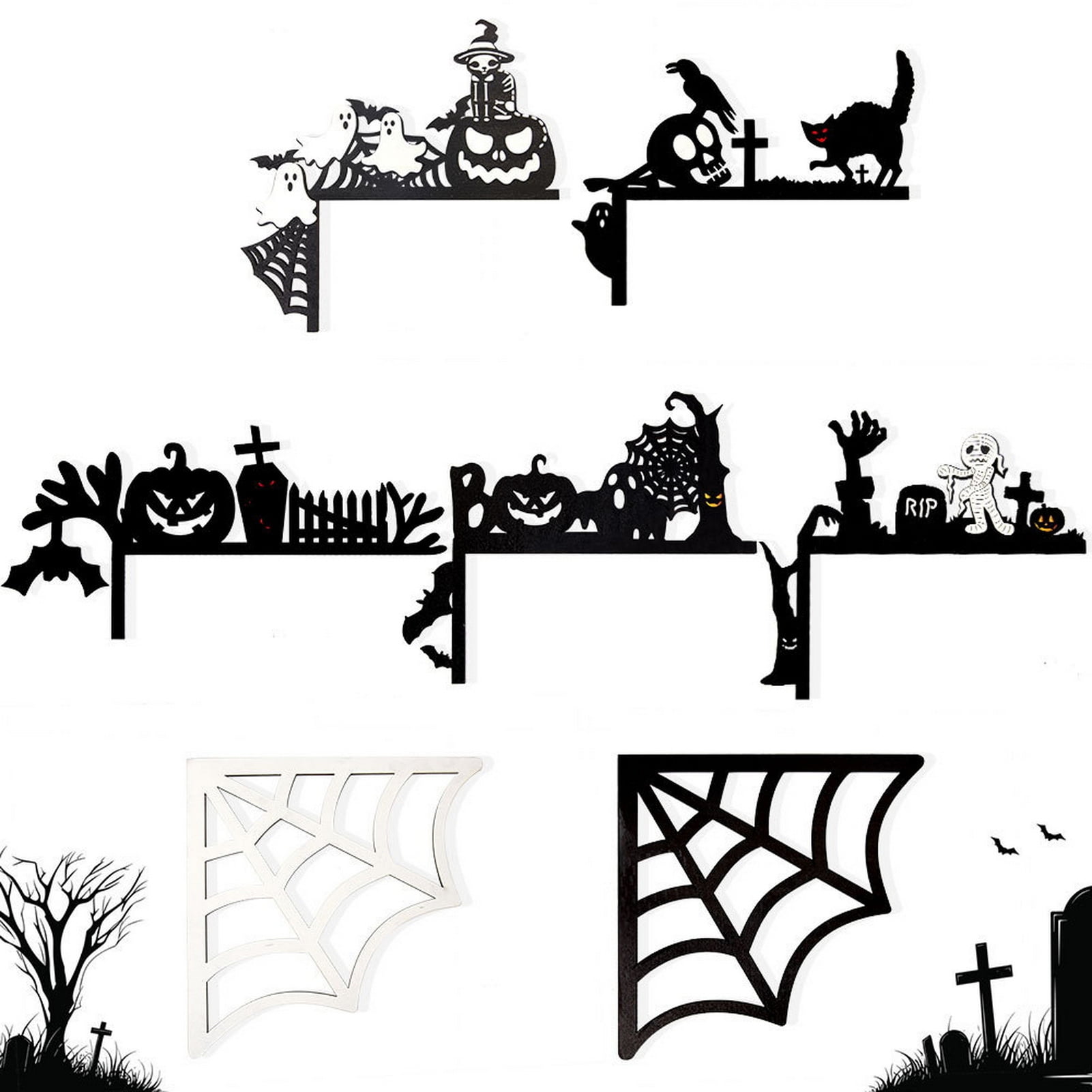 NIBOLOG 2Pcs Halloween Door Corner Signs Witch Spider Net Spooky Castle ...