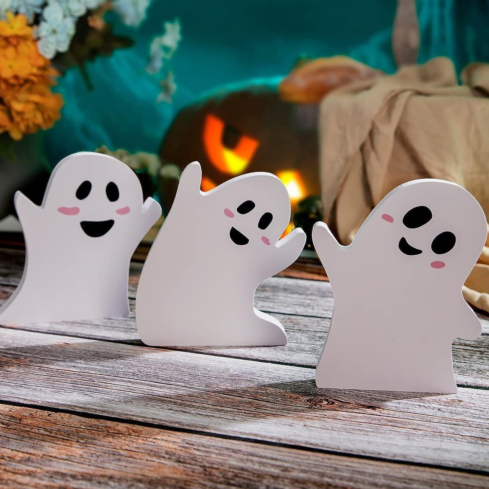 NIBOLOG 3/6Pcs/Set Halloween Ghost Tiered Tray Decoration Rustic Wood ...