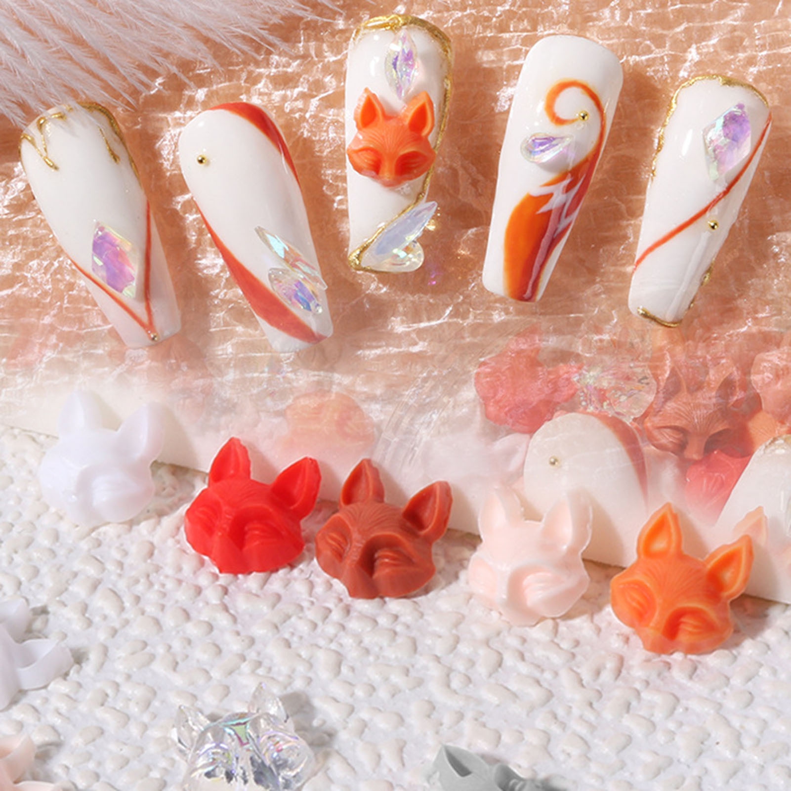 NIBOLOG 30Pcs/Set Nail Ornament Fox Head Shape 3D Effect Vivid Nail ...
