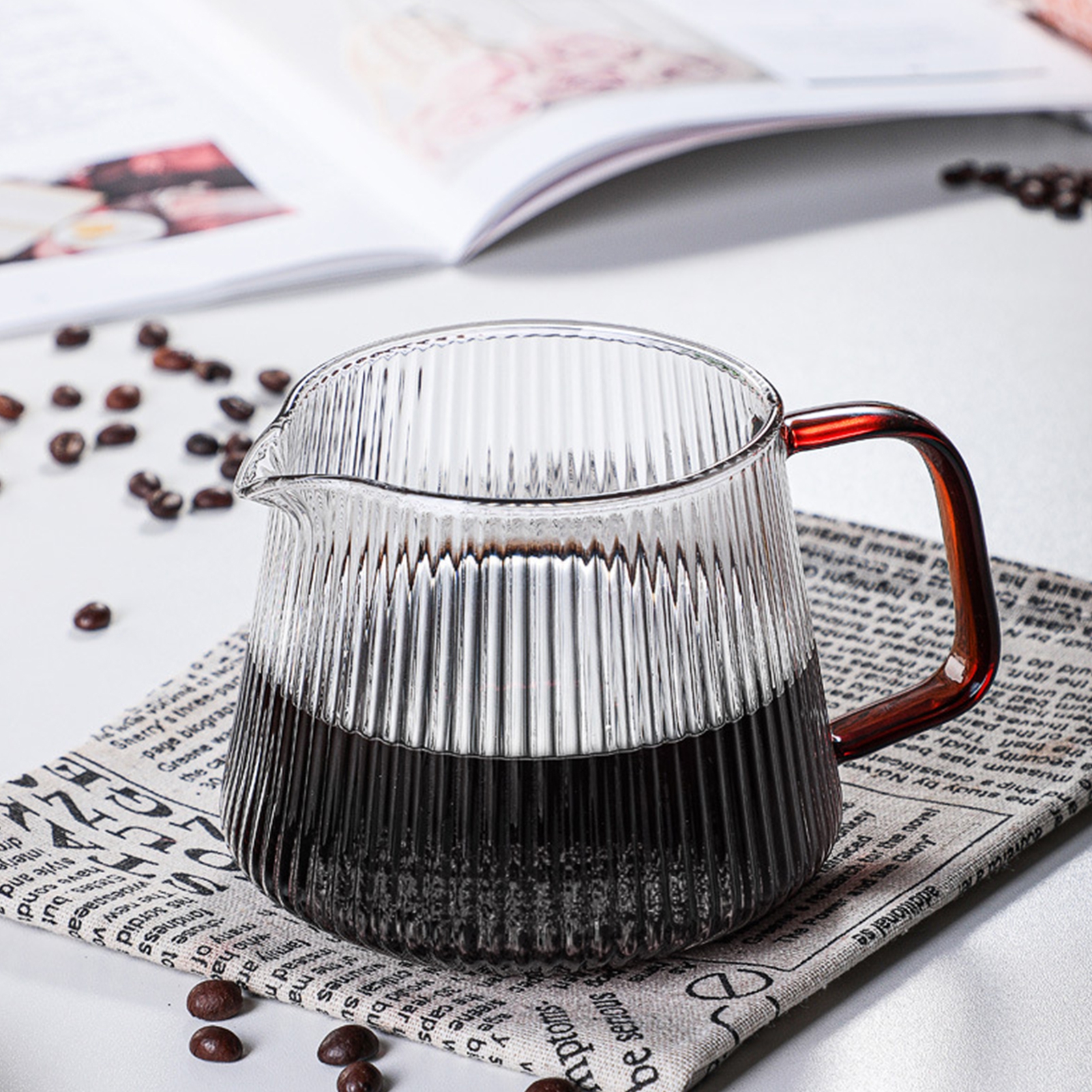 NIBOLOG 350ML/500ML Coffee Pot V-shaped Spout Striped Design Glass Vertical Pattern Coffee ...