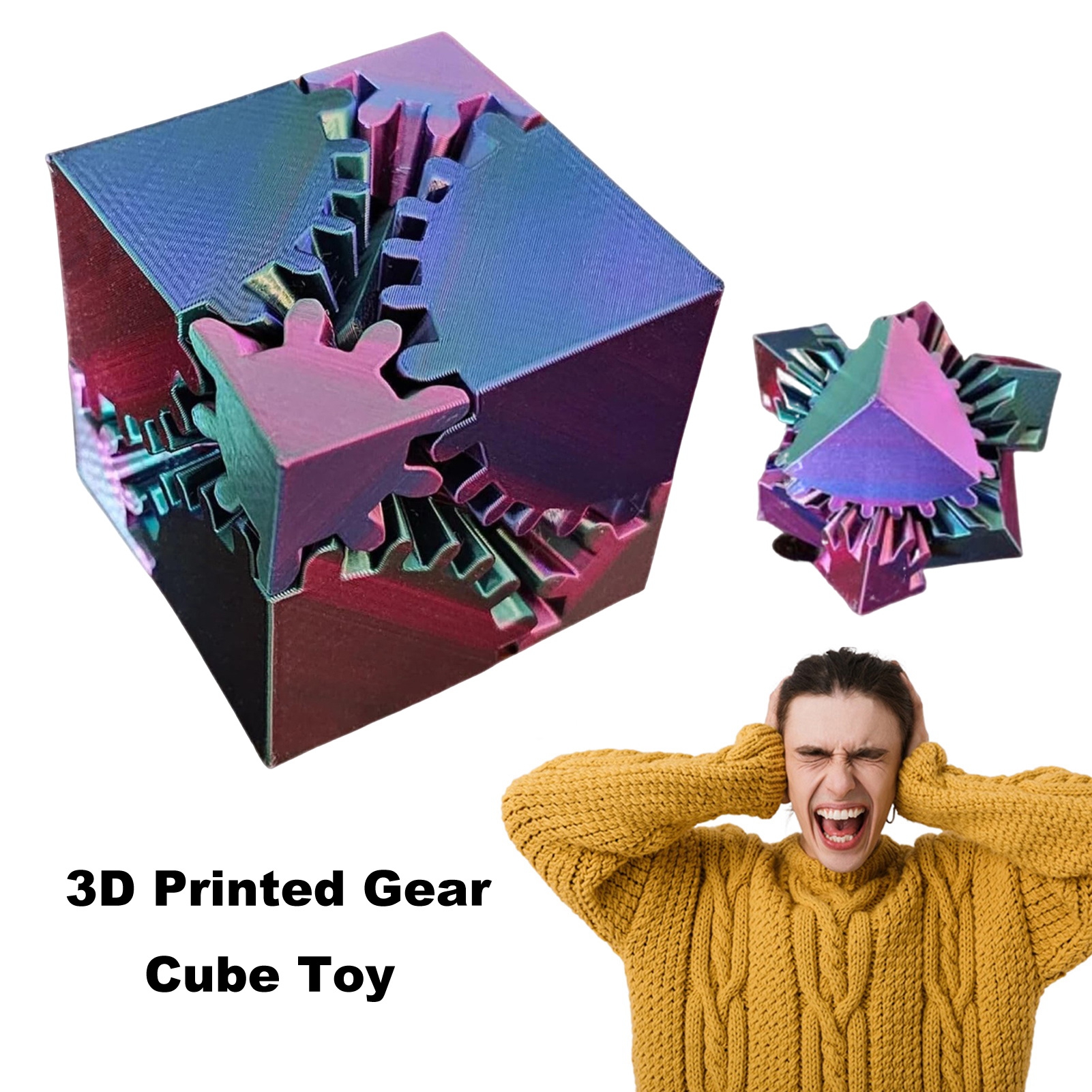 NIBOLOG 3D Printed Gear Cube Toy - Stress Anxiety Relief Spin Cube ...