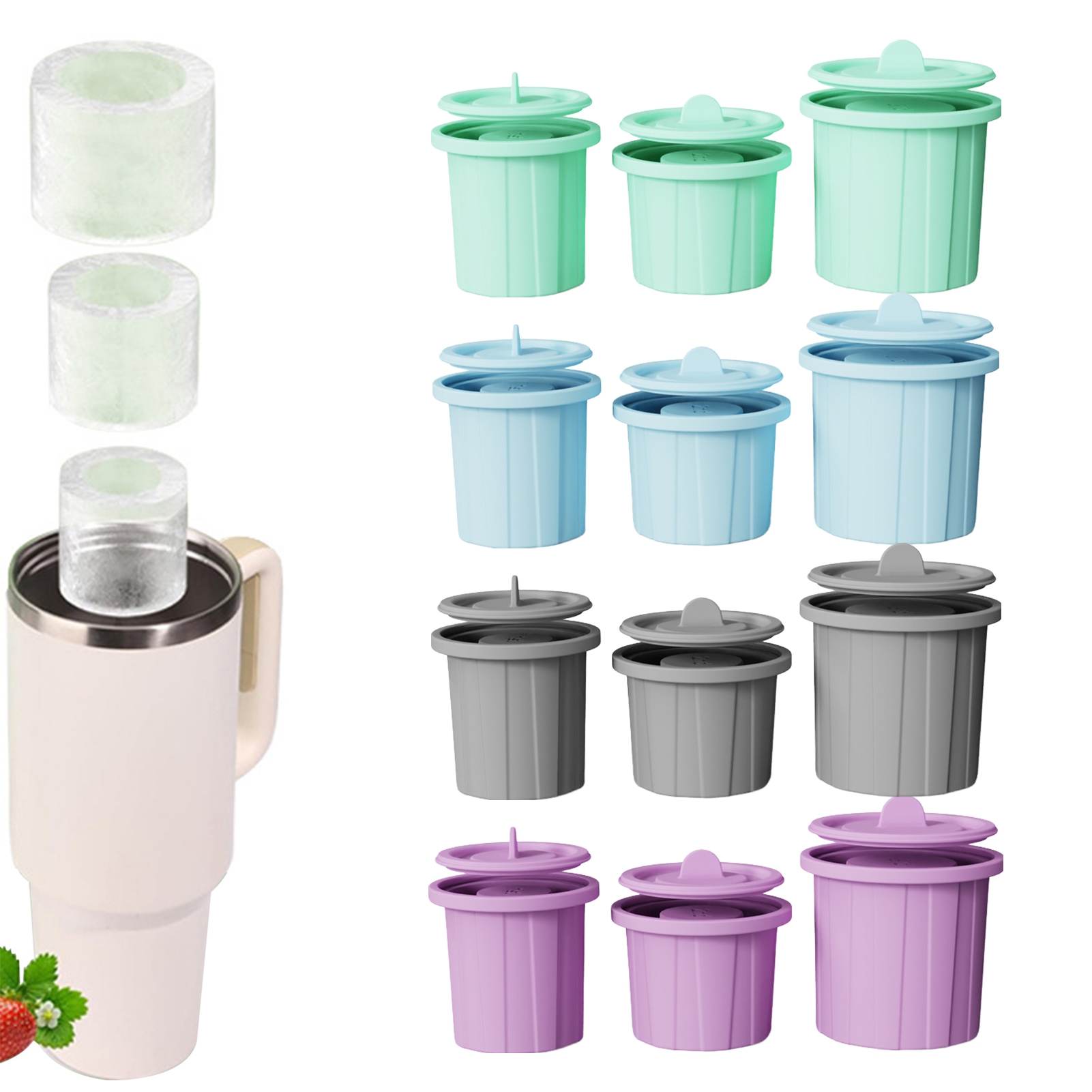 NIBOLOG 3Pcs Silicone Ice Tray for 20-40 Oz Glass Hollow Cylindrical ...