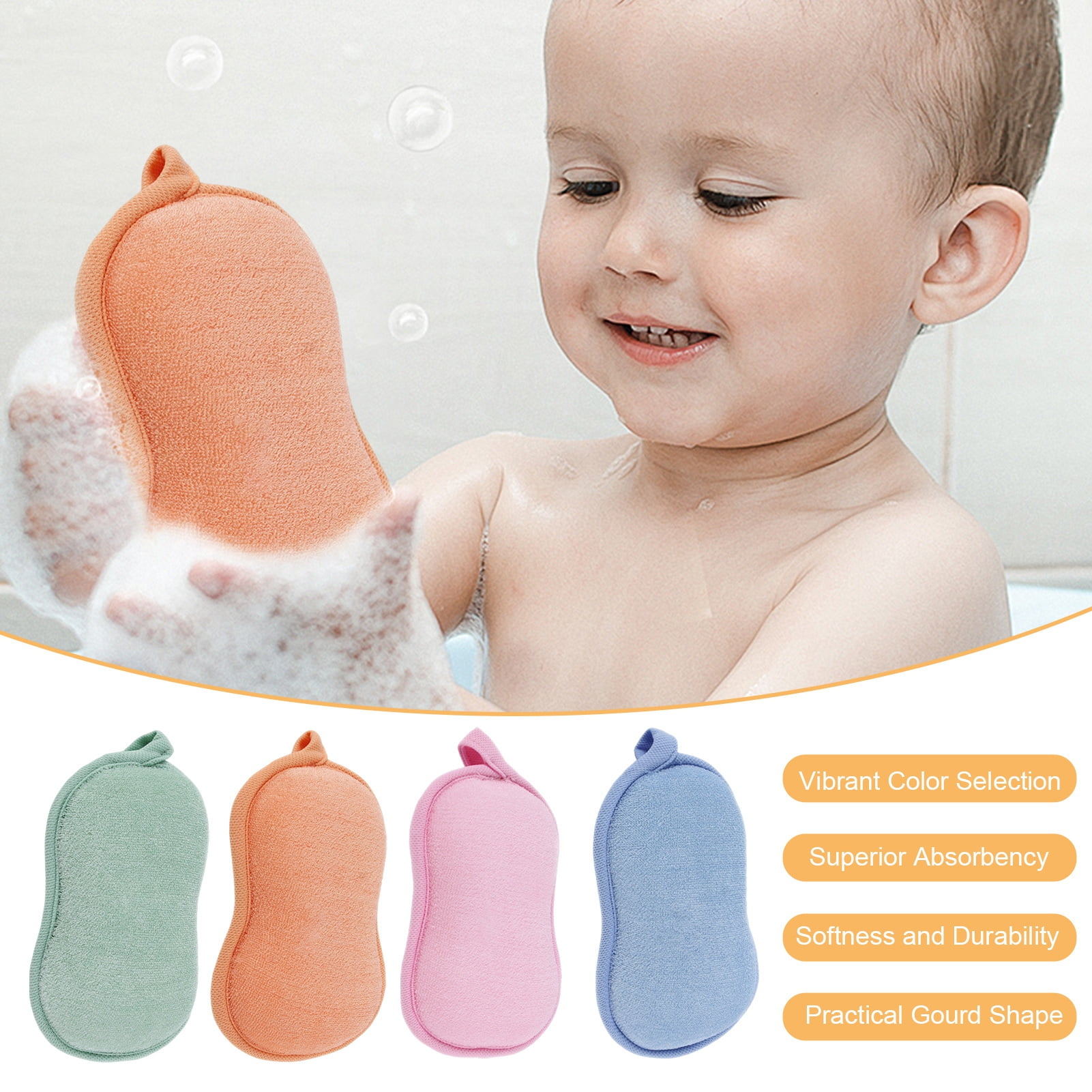NIBOLOG 4Pcs Baby Bath Sponge Cotton Soft Absorbent Sponge Brush Gourd ...