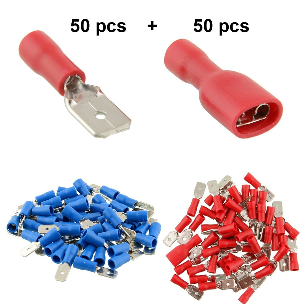 NIBOLOG 50Pairs Insulated Spade Electrical Crimp Wire Cable Connector ...