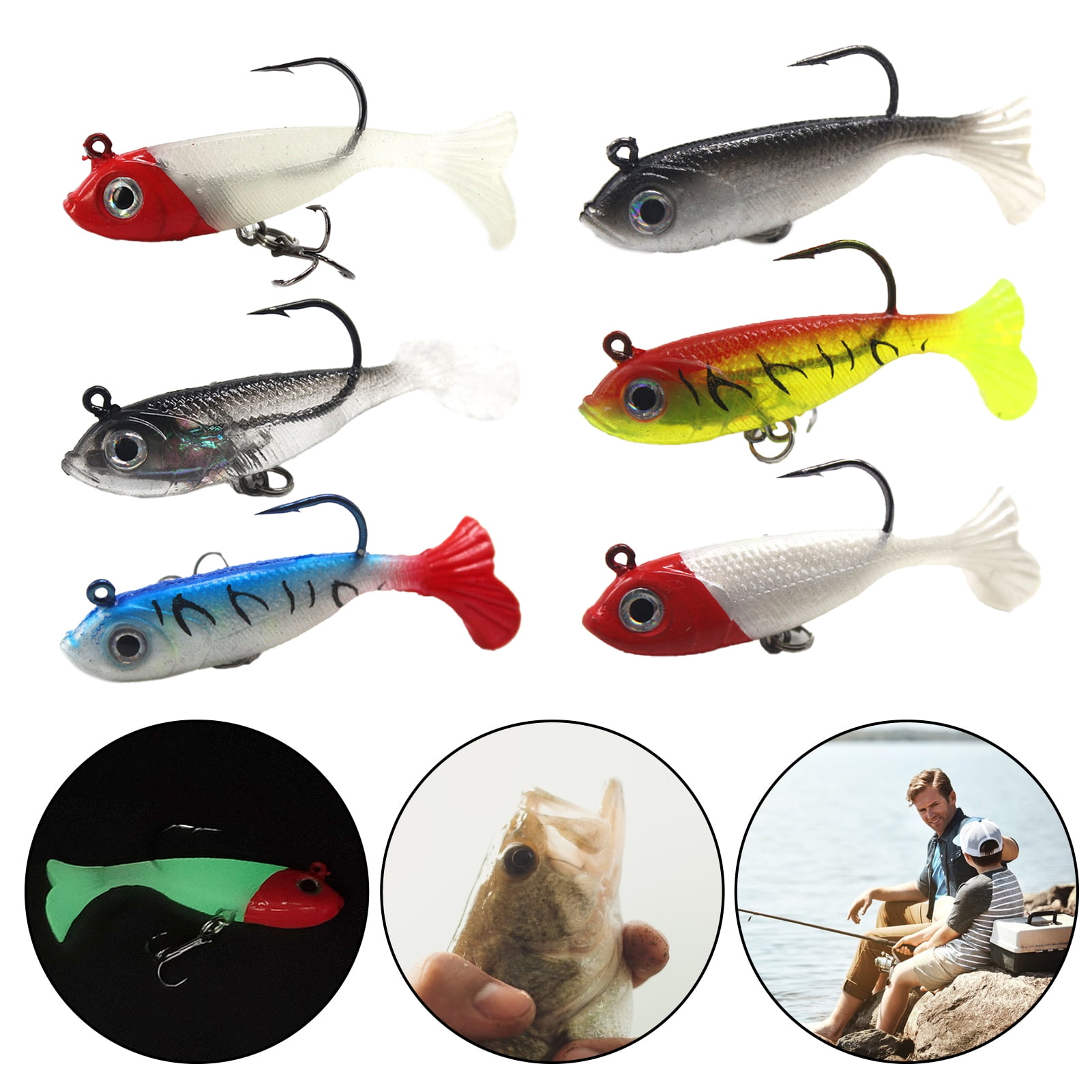 NIBOLOG 6CM/7G 7CM/15G T-tail Fishing Lure with Sharp Hook Realistic 3D ...