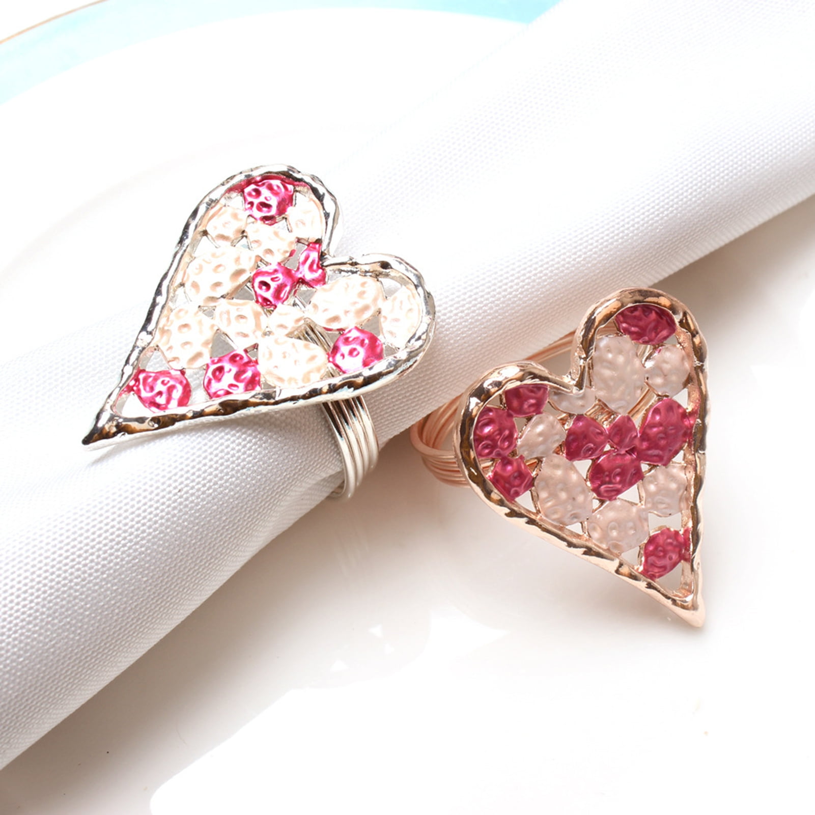 NIBOLOG 6Pcs Love Heart Shape Napkin Ring Water-proof Metal Delicate ...