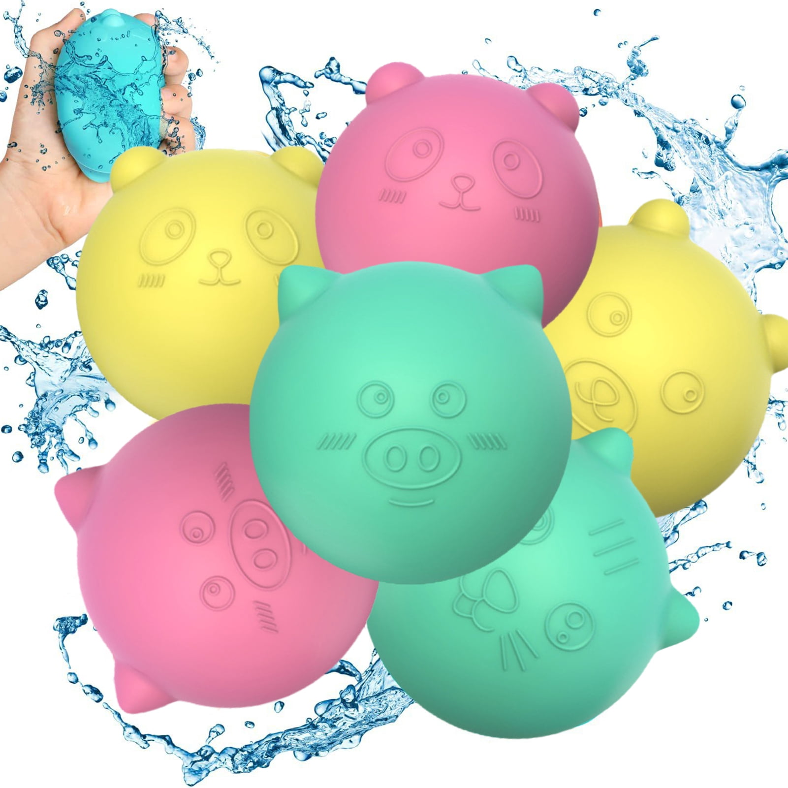 NIBOLOG 6Pcs Reusable Silicone Water Ball Animal Shape Refillable Water ...