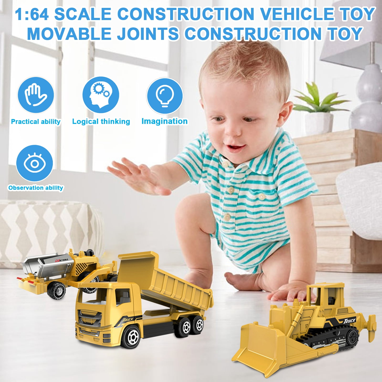 NIBOLOG 6Pcs/Set 1:64 Construction Vehicle Toy Movable Joints Realistic ...