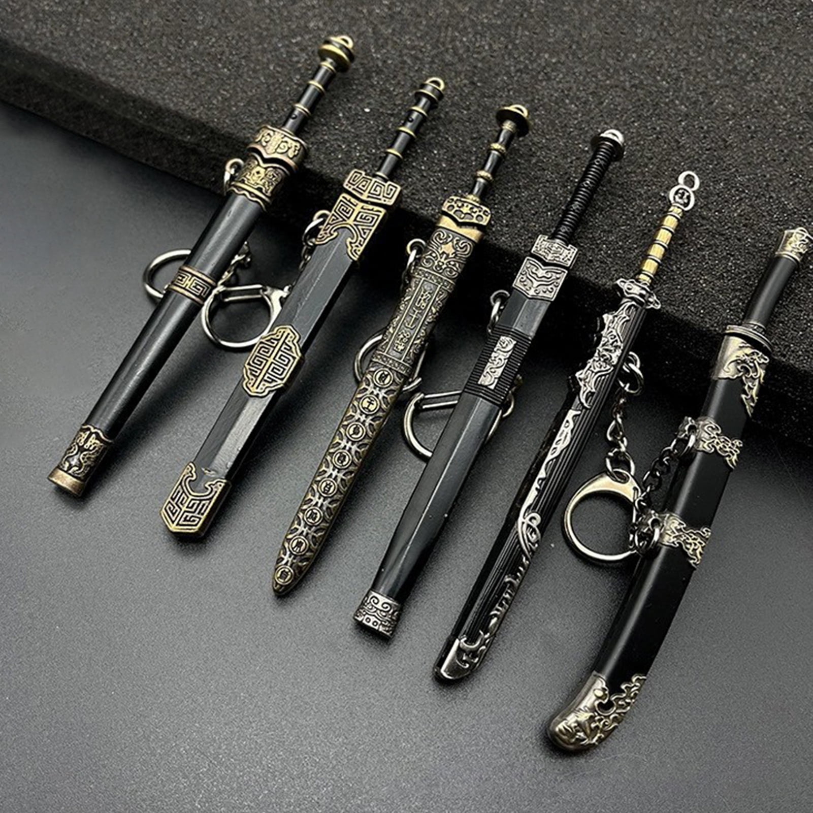 NIBOLOG 7Pcs Mini Key Chains for Men Ancient-Sword with Scabbard ...