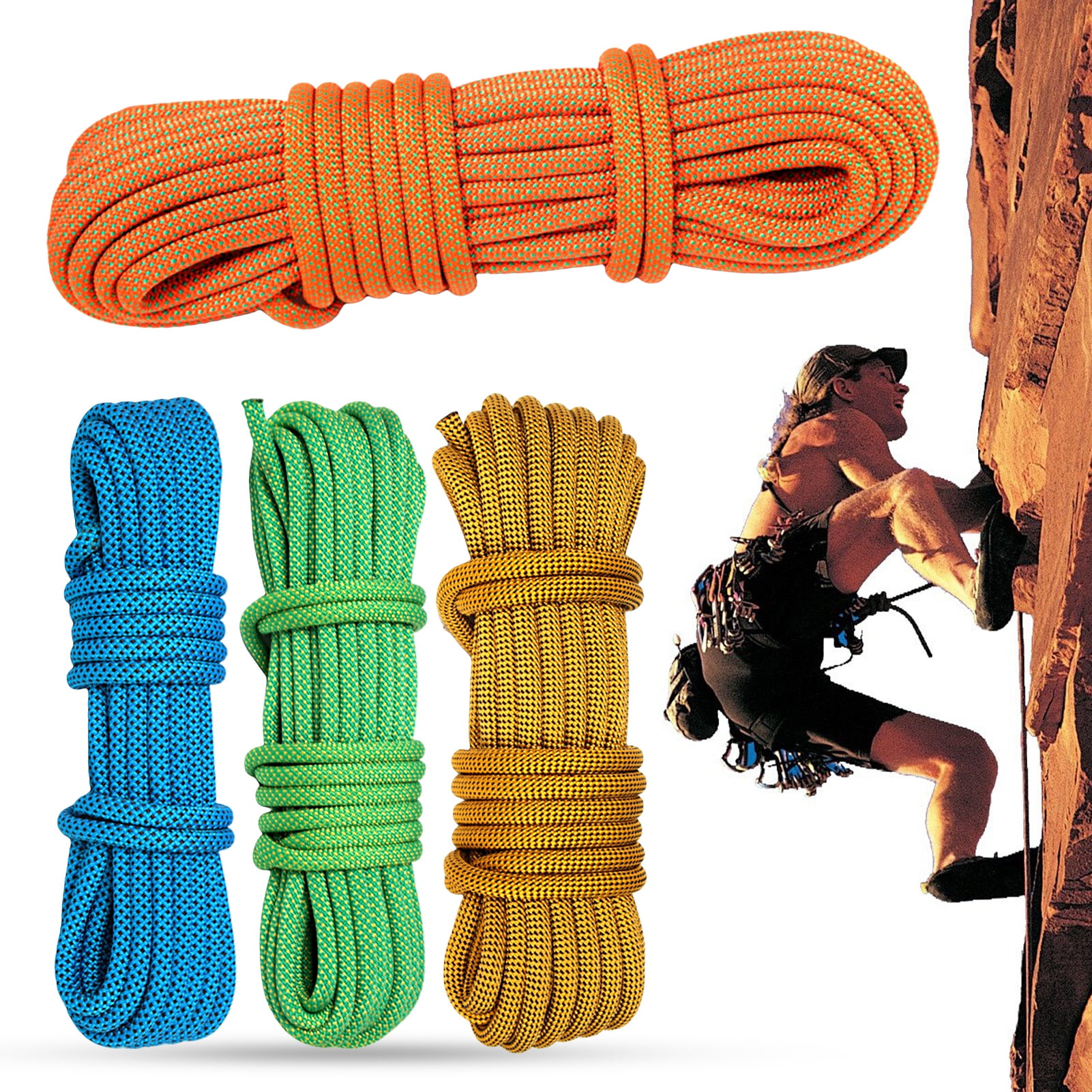 NIBOLOG 9mm Rock Climbing Rope Anti-fall Wear-resistant Heavy Duty Tear ...