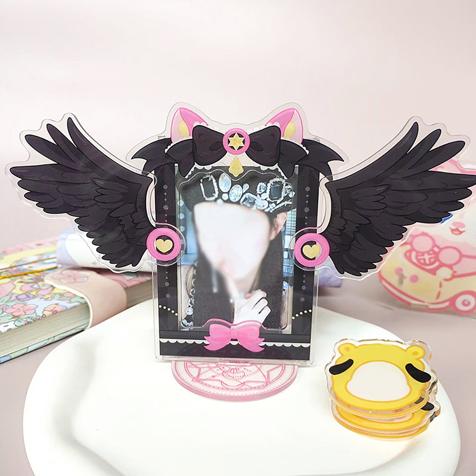NIBOLOG Acrylic Kpop Photocard Holder Cat Ear Black Angel Wing Heavy ...