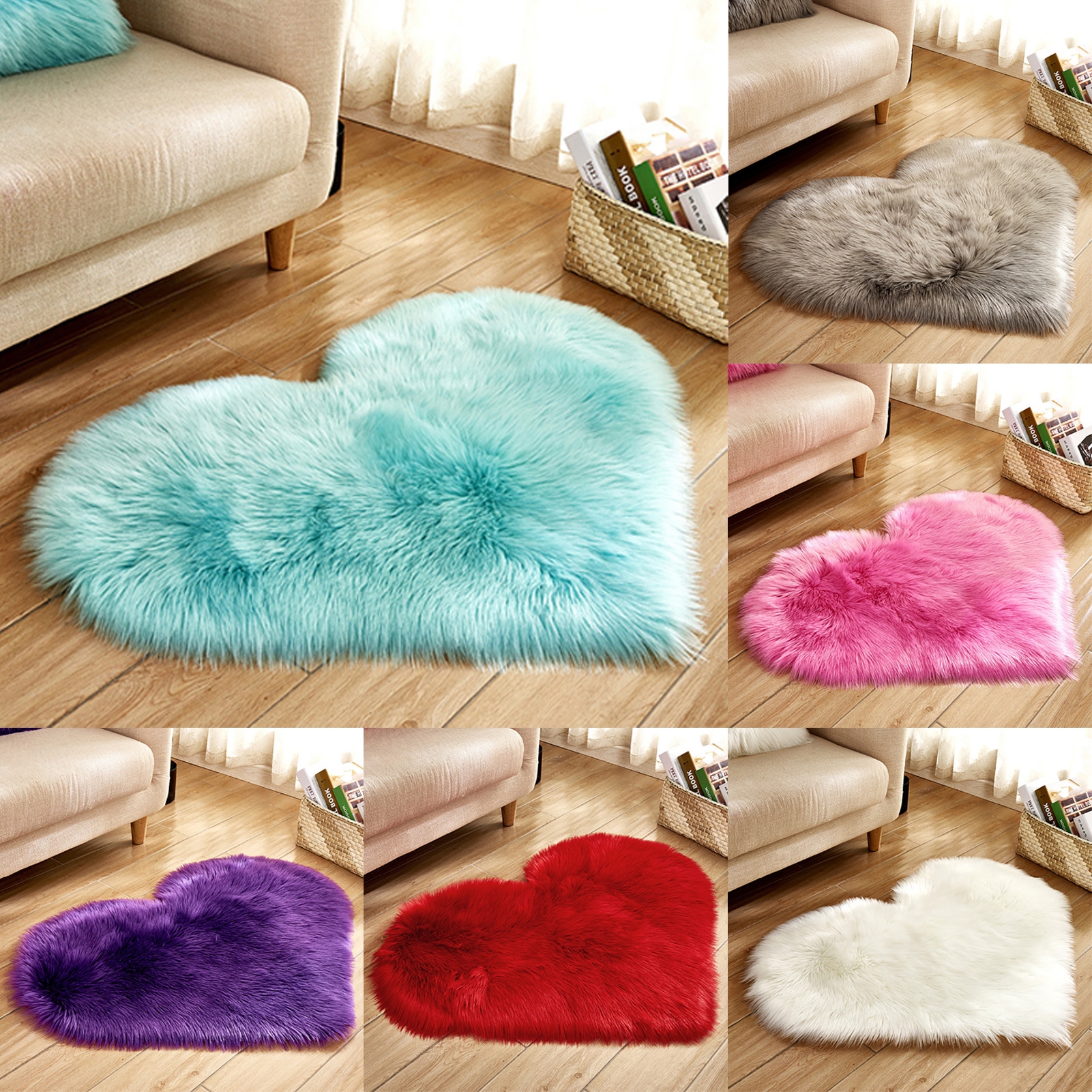 NIBOLOG Area Rug Tear-resistant Anti-skid Heart-shaped Decorative ...