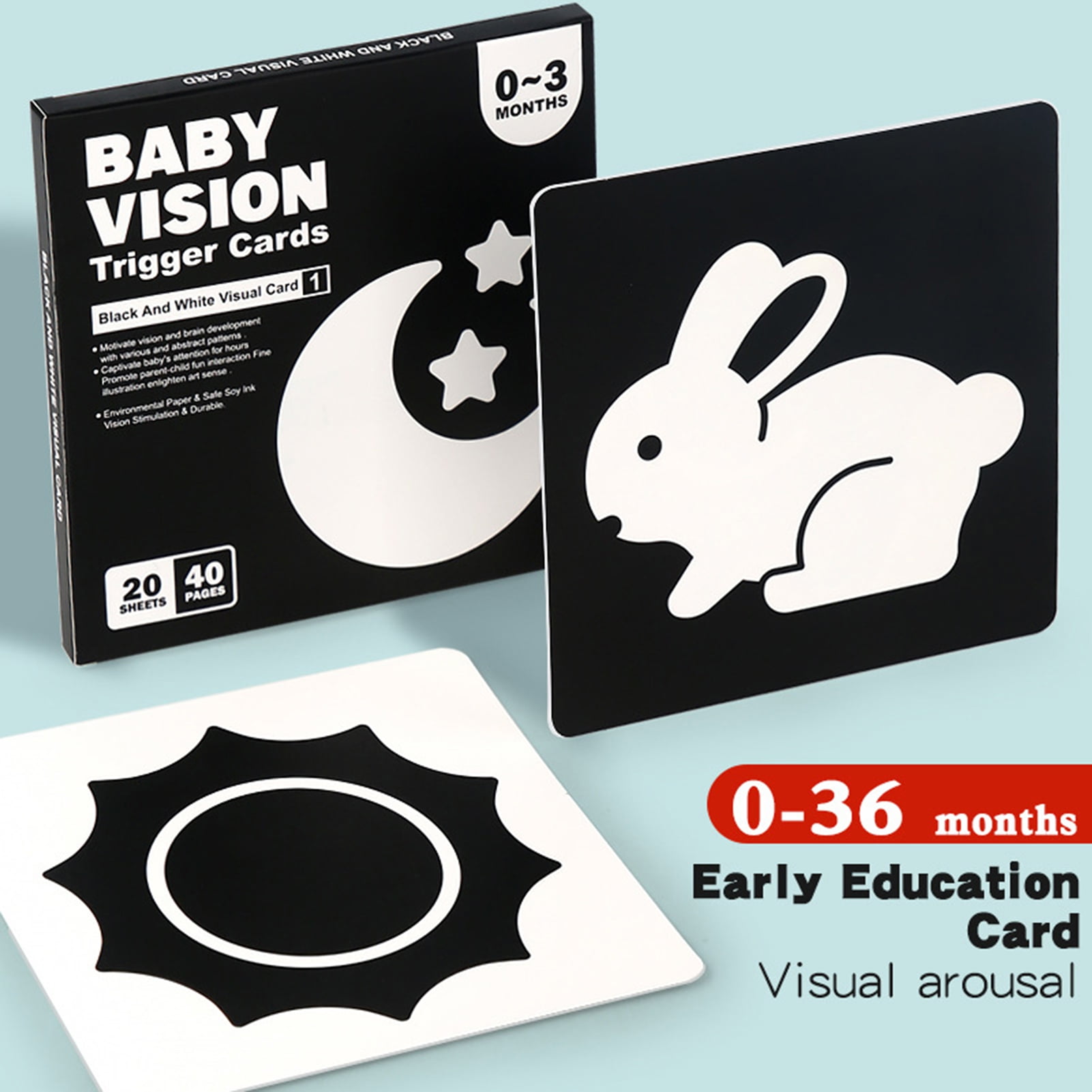 NIBOLOG Baby Black White Cards Infants High Contrast Flash Card 0-3 ...