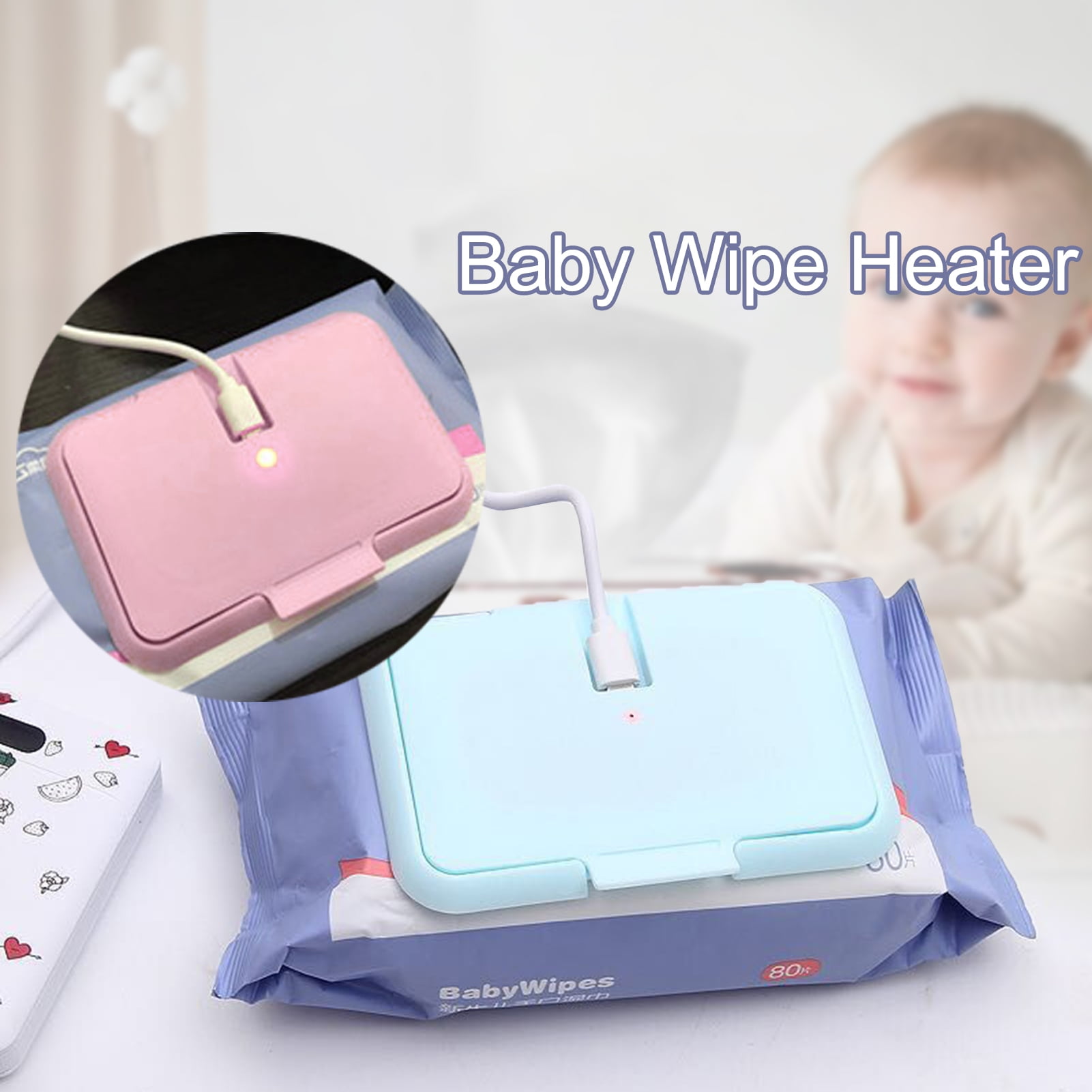 NIBOLOG Baby Wipe Heater with Lid Strong Adhesion Portable USB Wet ...
