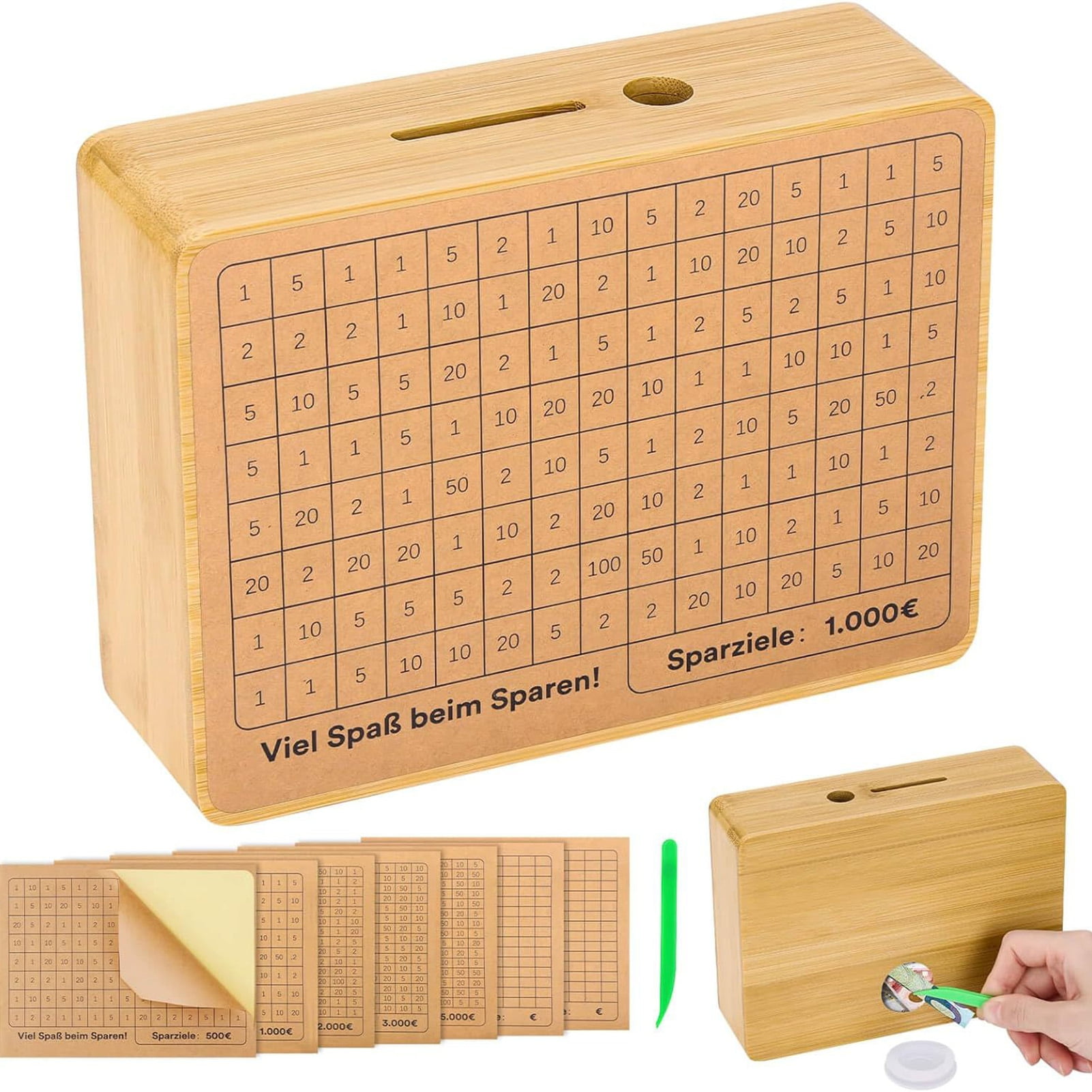 NIBOLOG Bamboo Wood Money Box Counter Target Number Sticker Large ...
