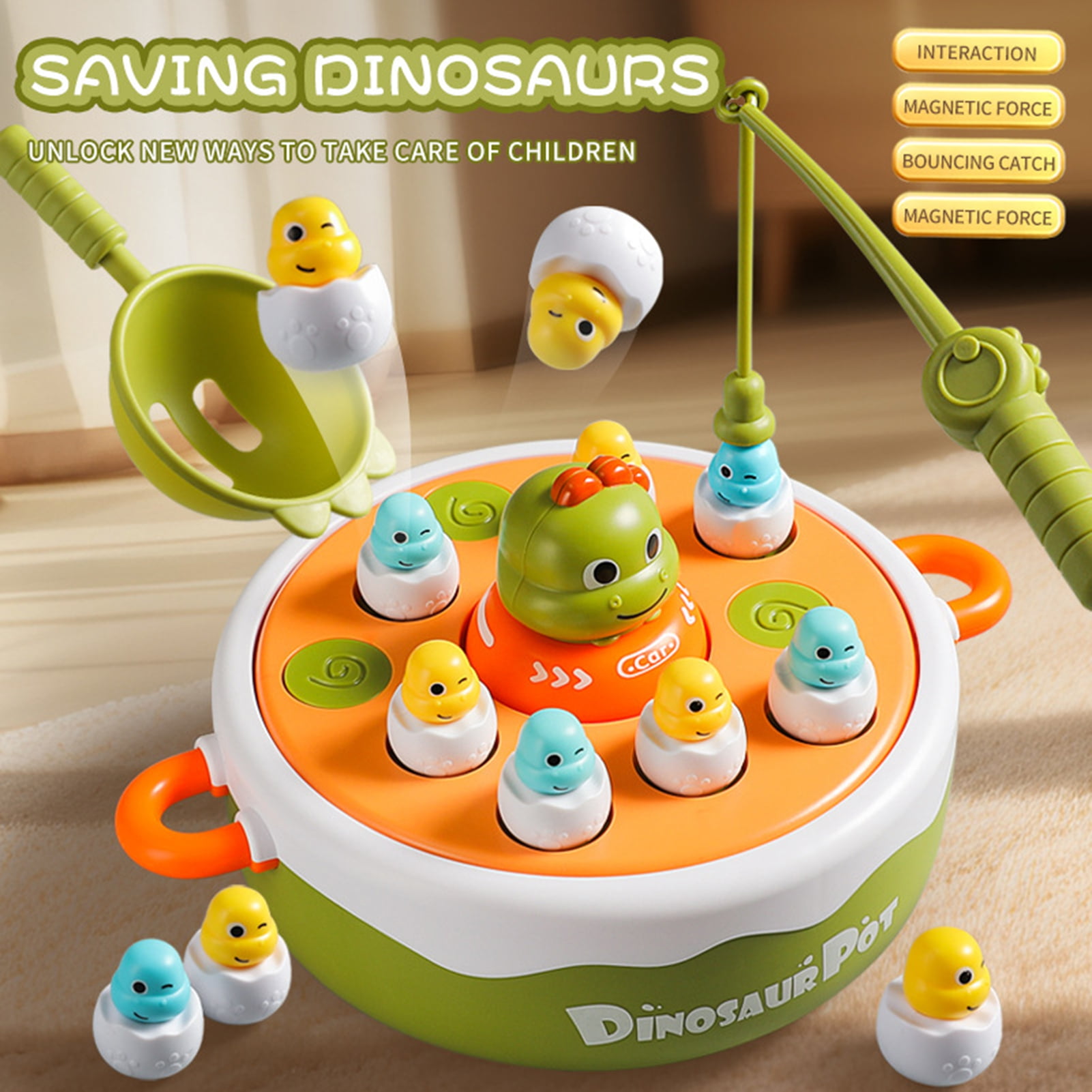 NIBOLOG Bouncing Dinosaur Toy Set - Rotating Turntable Dino Launcher ...