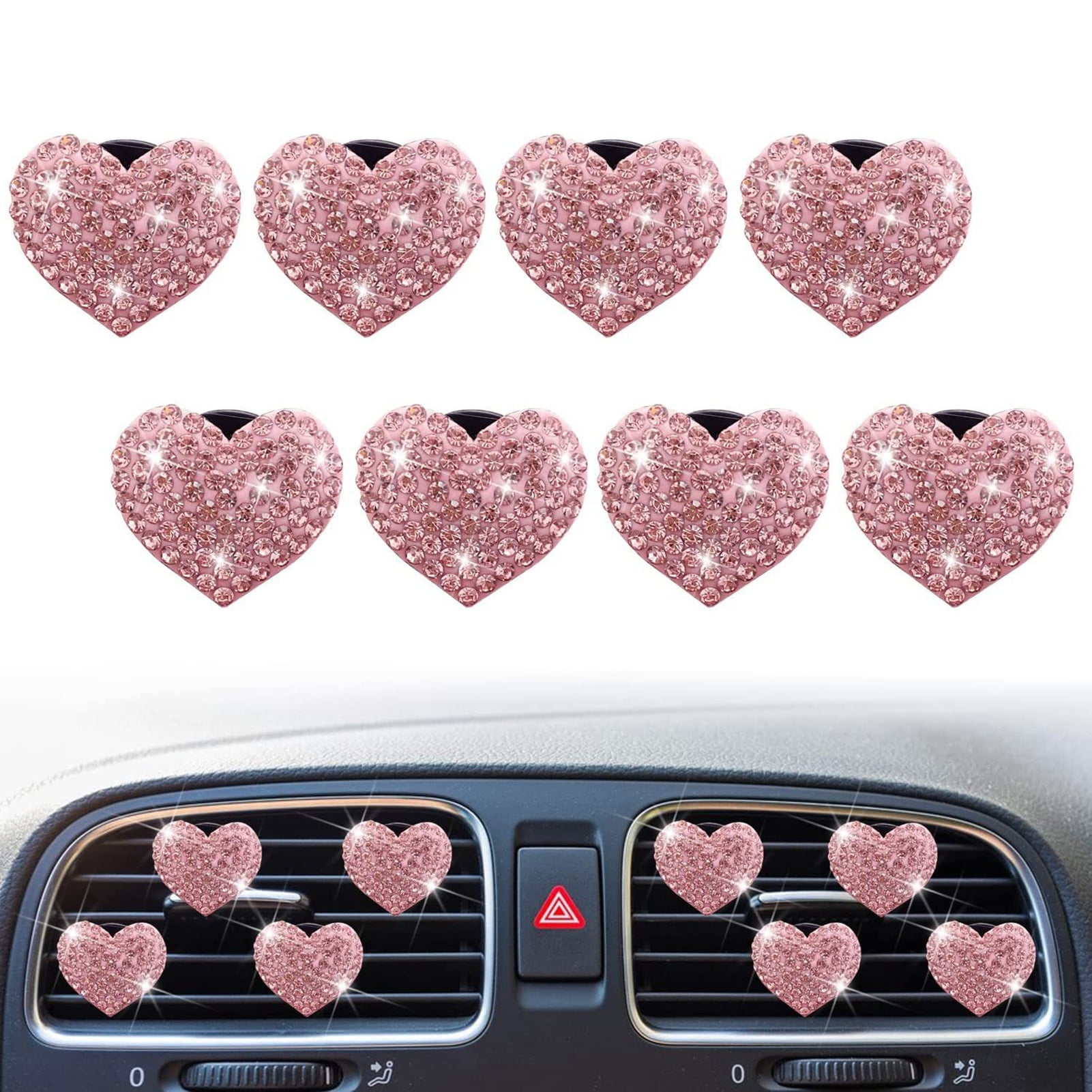 NIBOLOG Car Air Vent Clips Set - 5Pcs with Rhinestones Love Heart ...