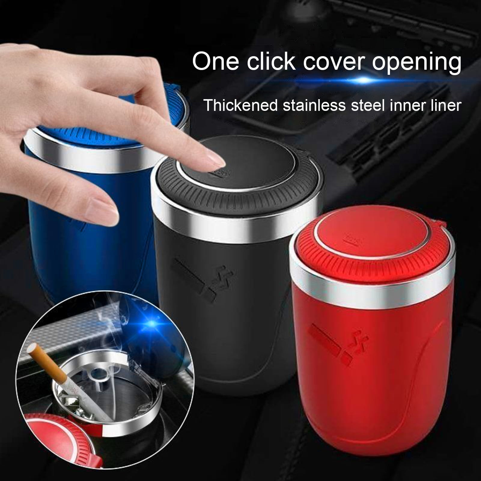 NIBOLOG Car Ashtray with Lid - LED Light Windproof Smokeless ...