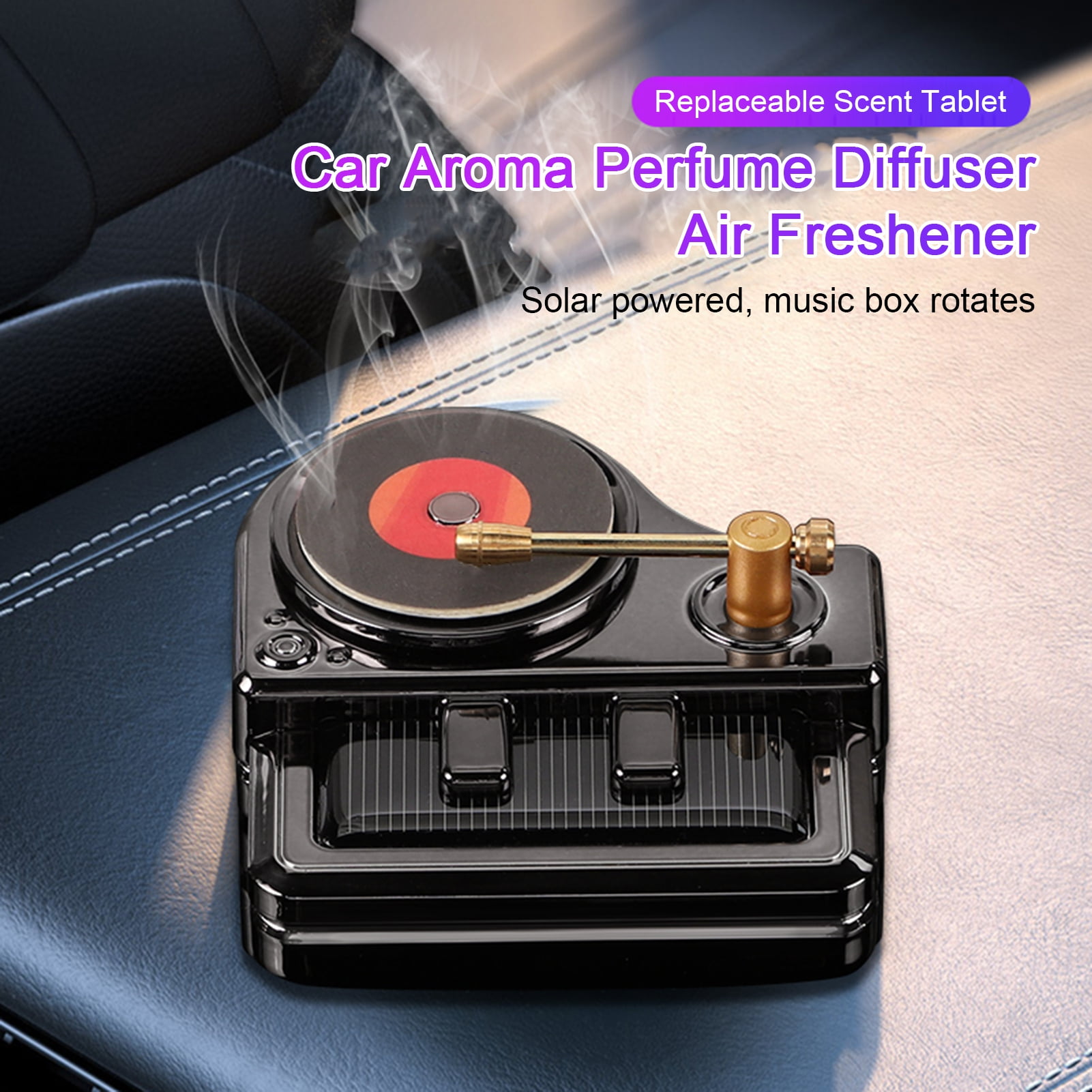 NIBOLOG Car Fragrance Set Rotatable Solar Drive Piano Record Car Aroma ...