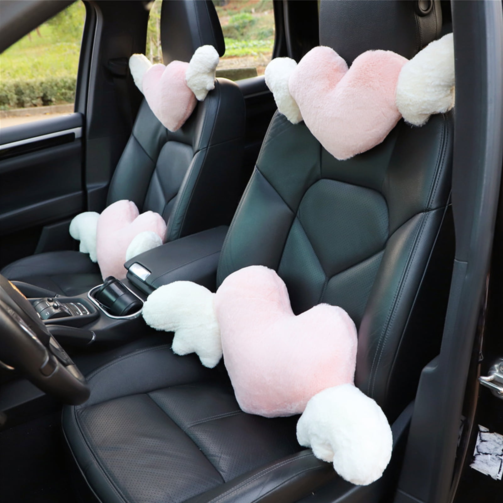 NIBOLOG Car Headrest - Breathable Heart-Shaped Angel Wings Design ...