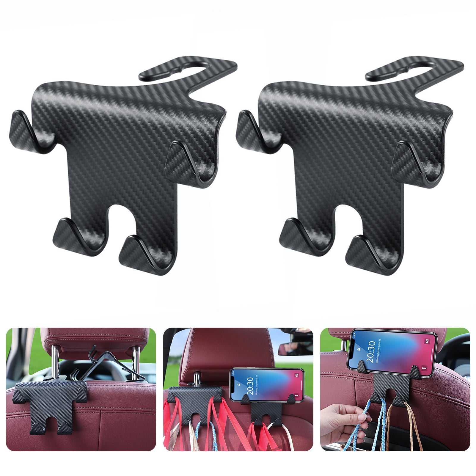 NIBOLOG Car Headrest Hook - 2Pcs with Carbon Fiber Pattern, Heavy Duty ...