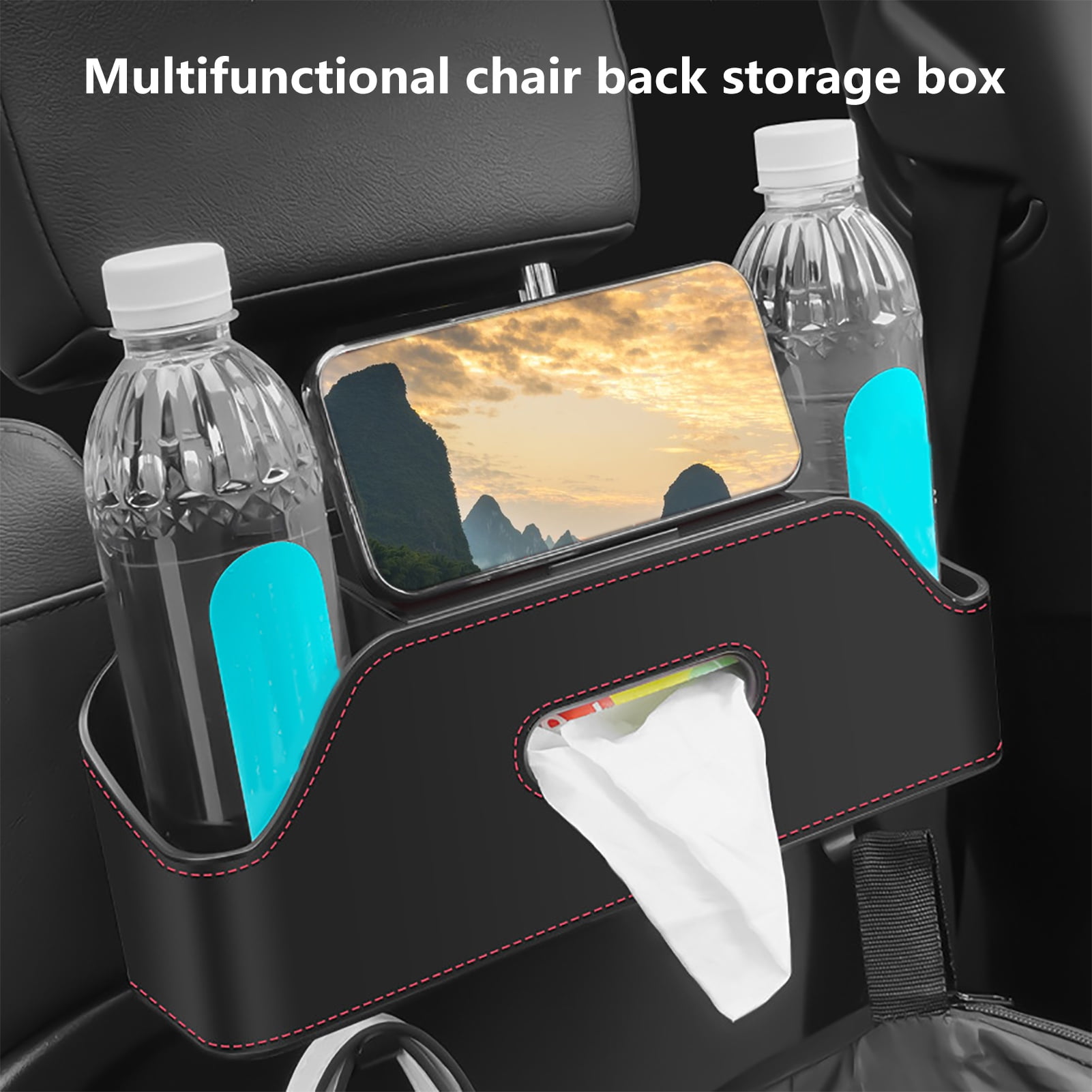 NIBOLOG Car Seat Back Storage Box - Headrest Mount Faux Leather, Tissue ...