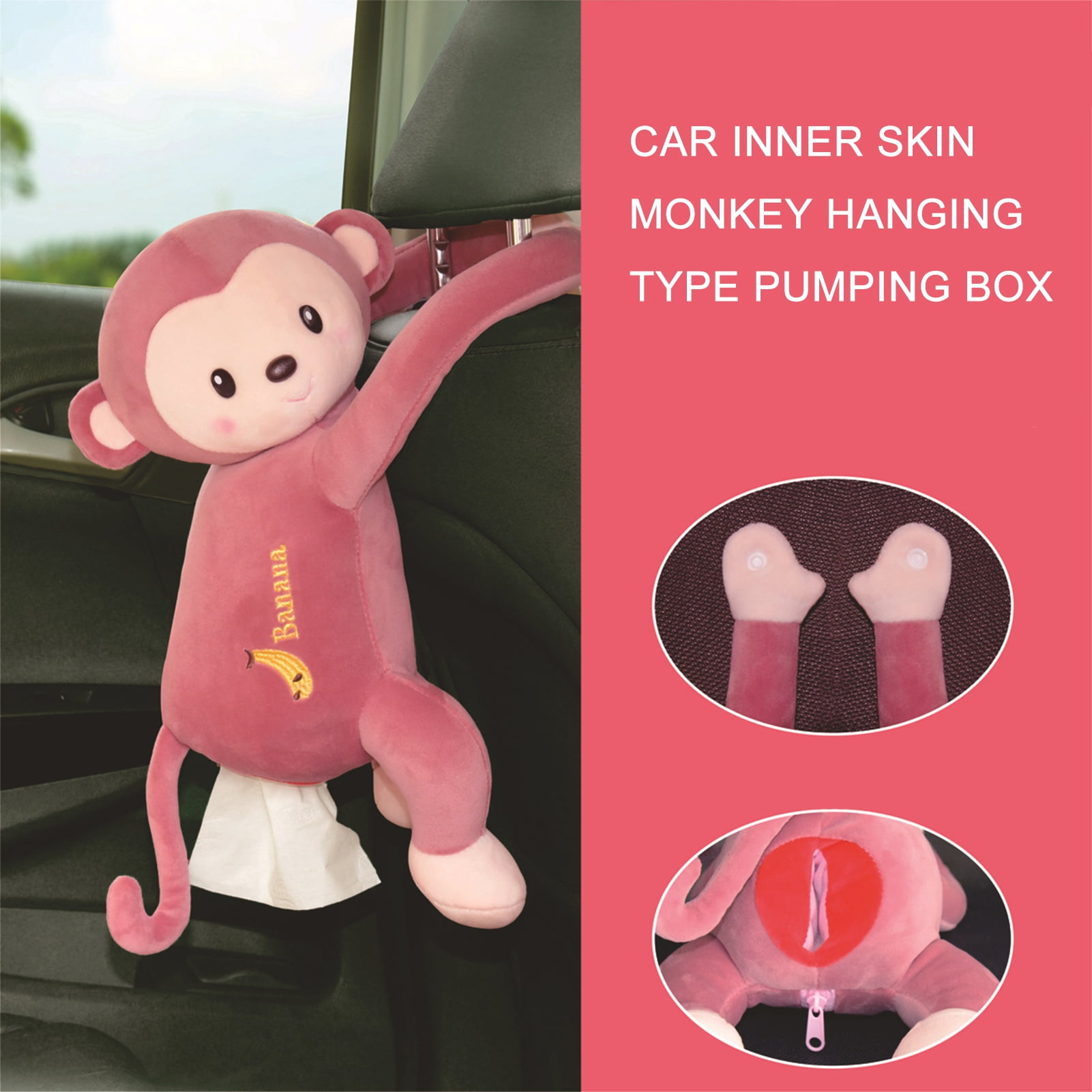 NIBOLOG Car Tissue Box Plush Monkey Hanging Type - Cute Creative Tissue ...