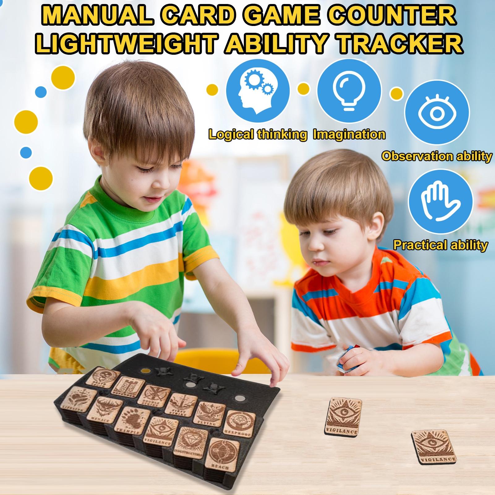 NIBOLOG Card Game Ability Counters Wooden Card Game Ability Tracking ...