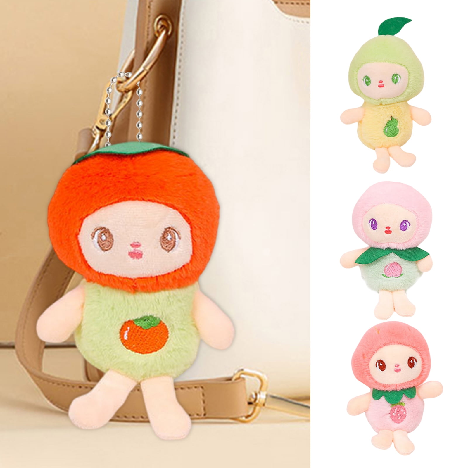 NIBOLOG Cartoon Fruit Doll Plush Toy Bead Chain Stuffed Peach Pear ...