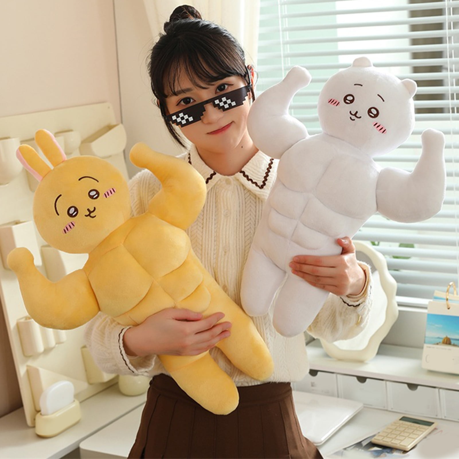 NIBOLOG Cartoon Muscular Animal Plush Toy - Buff Hammer Cat Bunny ...