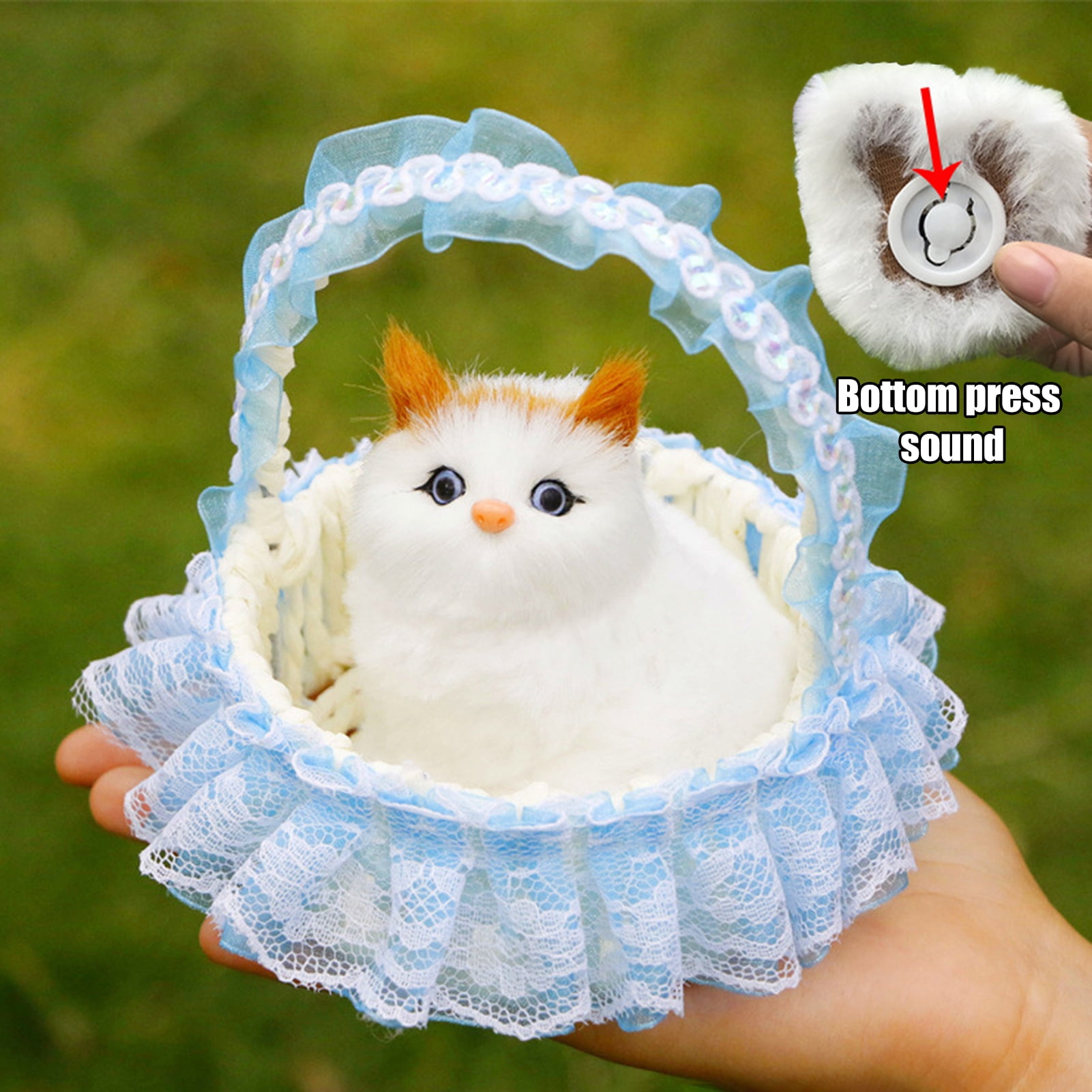 NIBOLOG Cat in Flower Basket Model High Fidelity Fuzzy Kitty Shirring ...