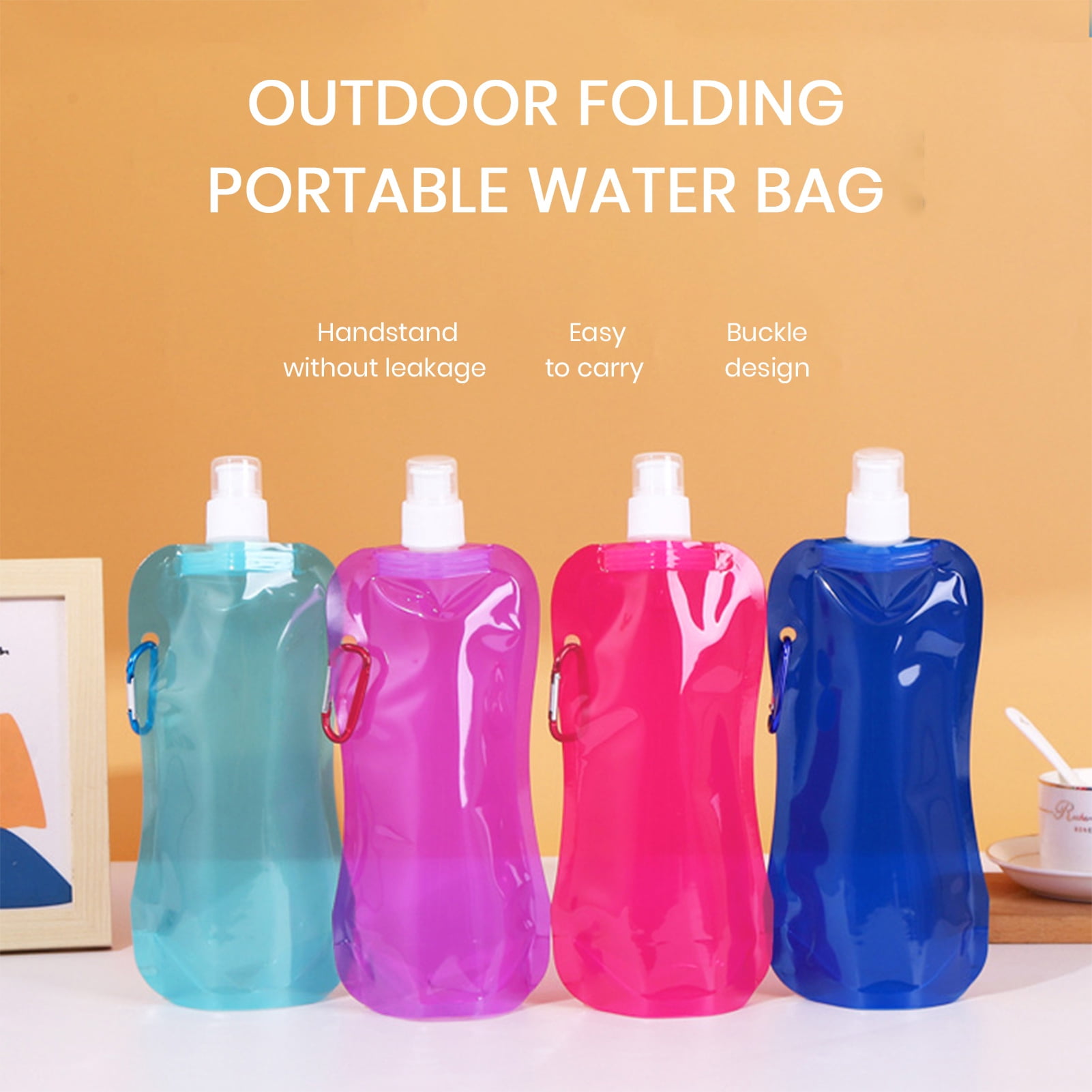 NIBOLOG Collapsible Water Bottle 480ml BPA Free Reusable Water Pouch ...