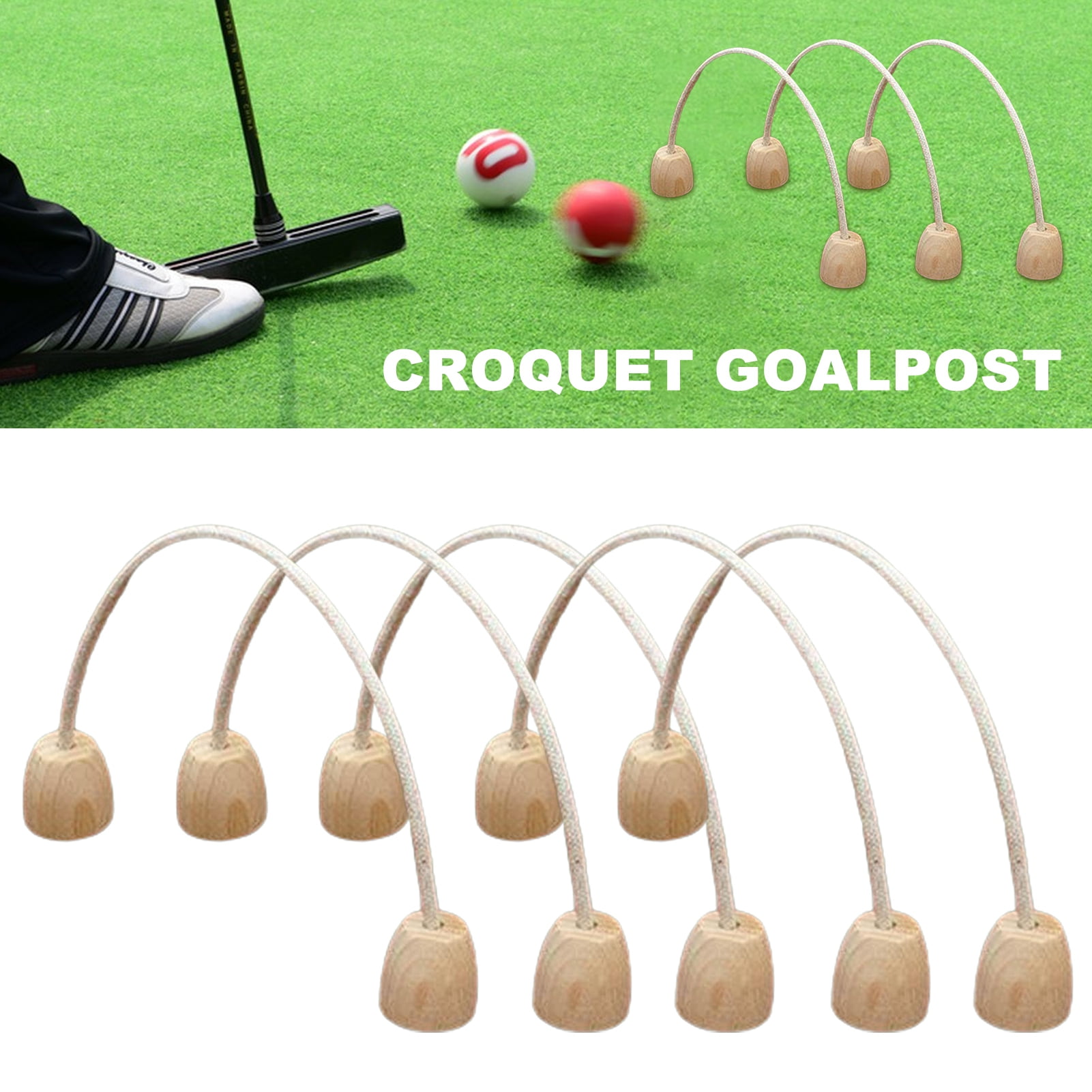 NIBOLOG Croquet Wicket Set - 5Pcs Heavy-Duty Croquet Sticks Rope Goal ...