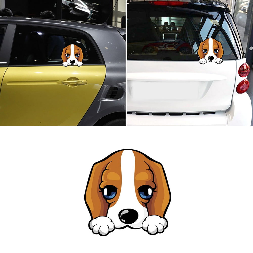 NIBOLOG Cute Dog Peeking Reflective Car Vehicle Door Window Sticker ...