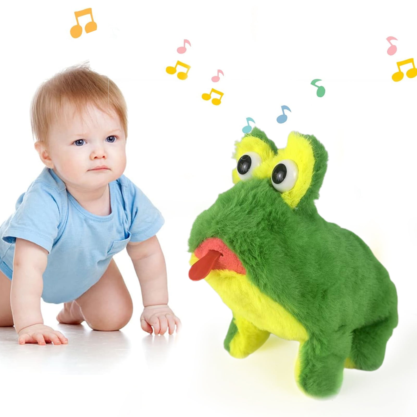 NIBOLOG Electric Plush Frog Toy - Sound Movable Tongue Interactive ...