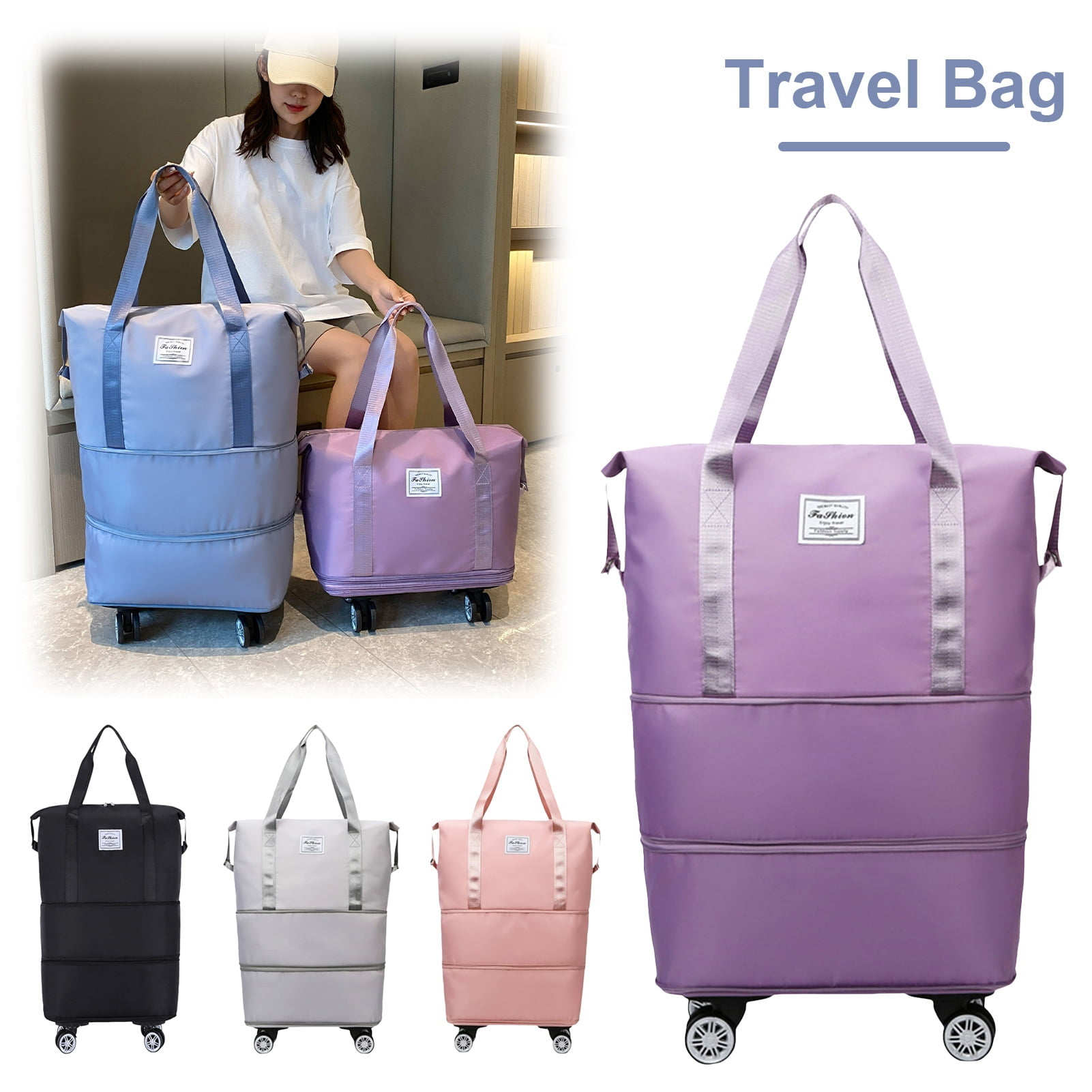 NIBOLOG Expandable Rolling Duffle Bag with Wheels Foldable Travel Bag ...